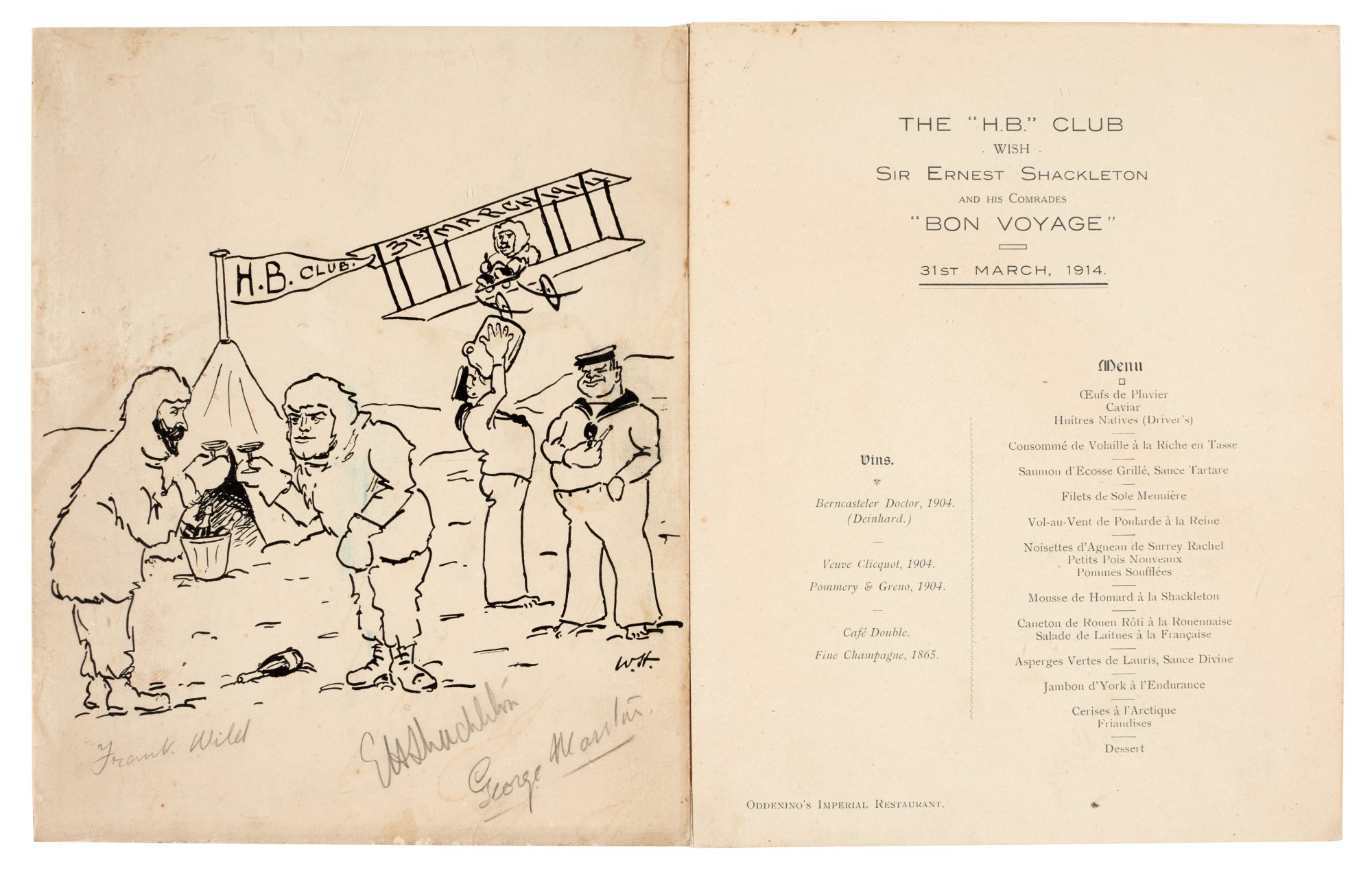 Imperial Trans-Antarctic Expedition, 1914—Shackleton | Signed menu card ...