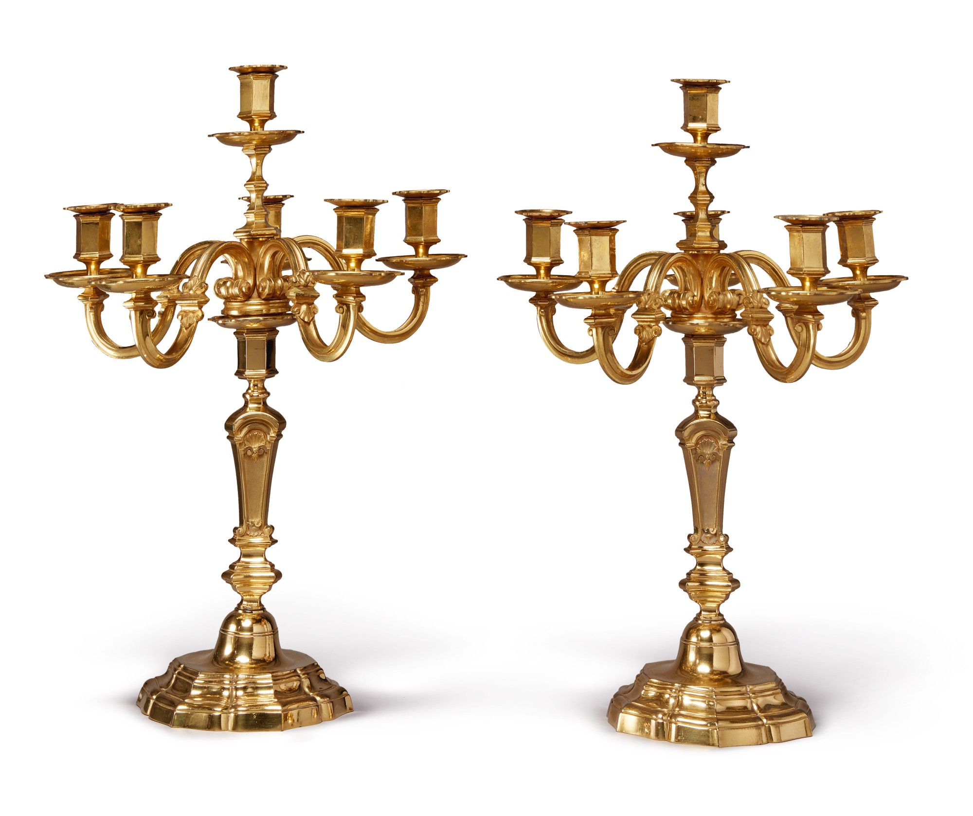 A PAIR OF FRENCH REGENCE STYLE GILT BRONZE SIX-LIGHT CANDELABRA | STYLE ...