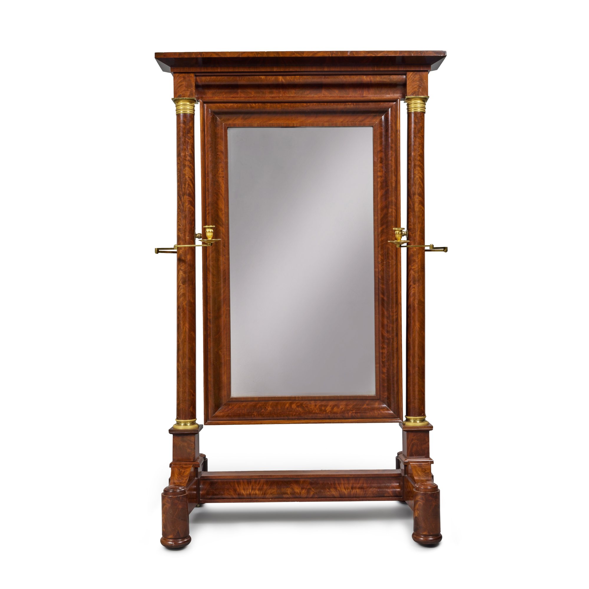 A Very Fine Classical Ormolu Mounted Figured Mahogany Cheval Glass ...