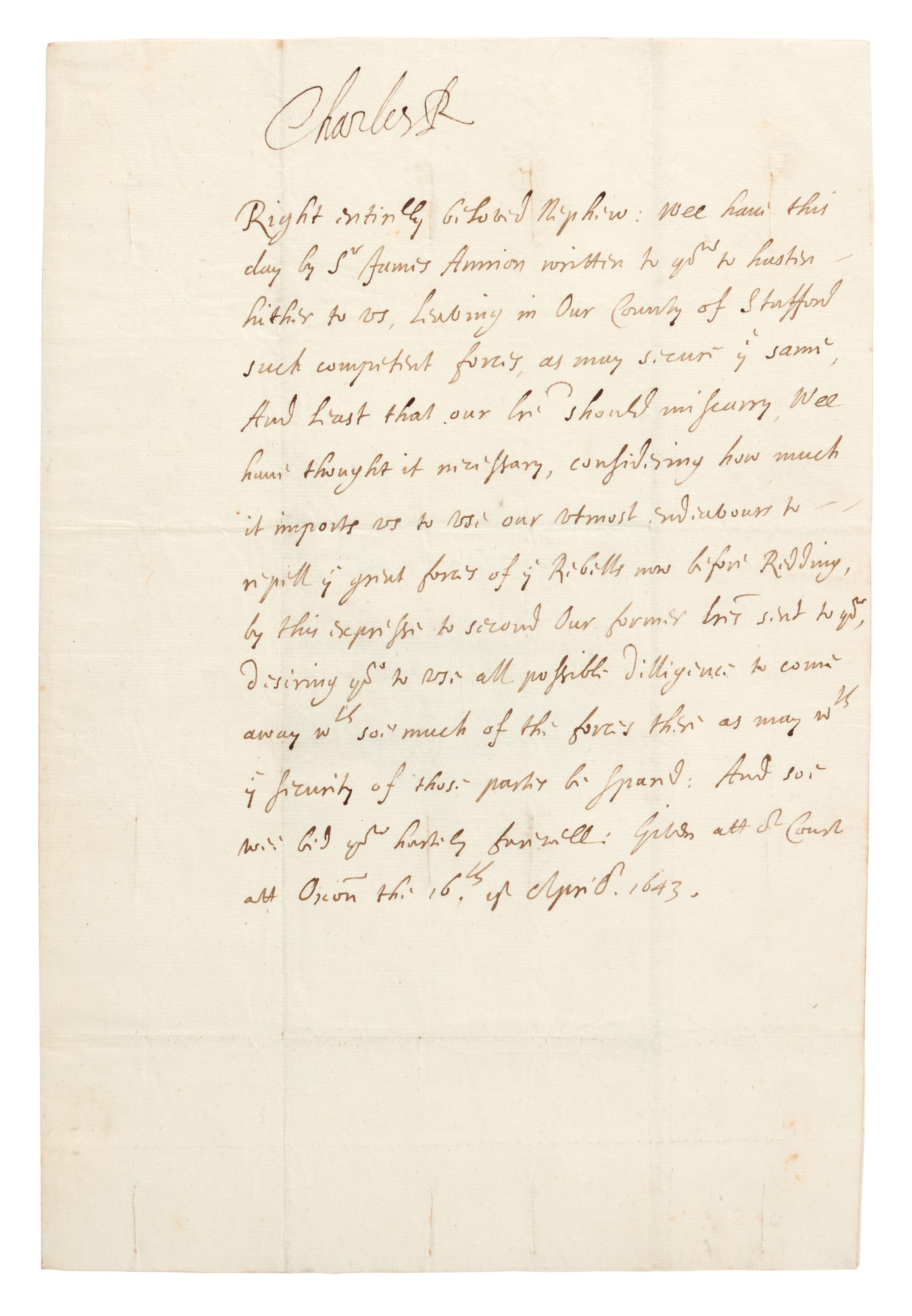Charles I | Letters signed, to Prince Rupert, ordering him to join the ...