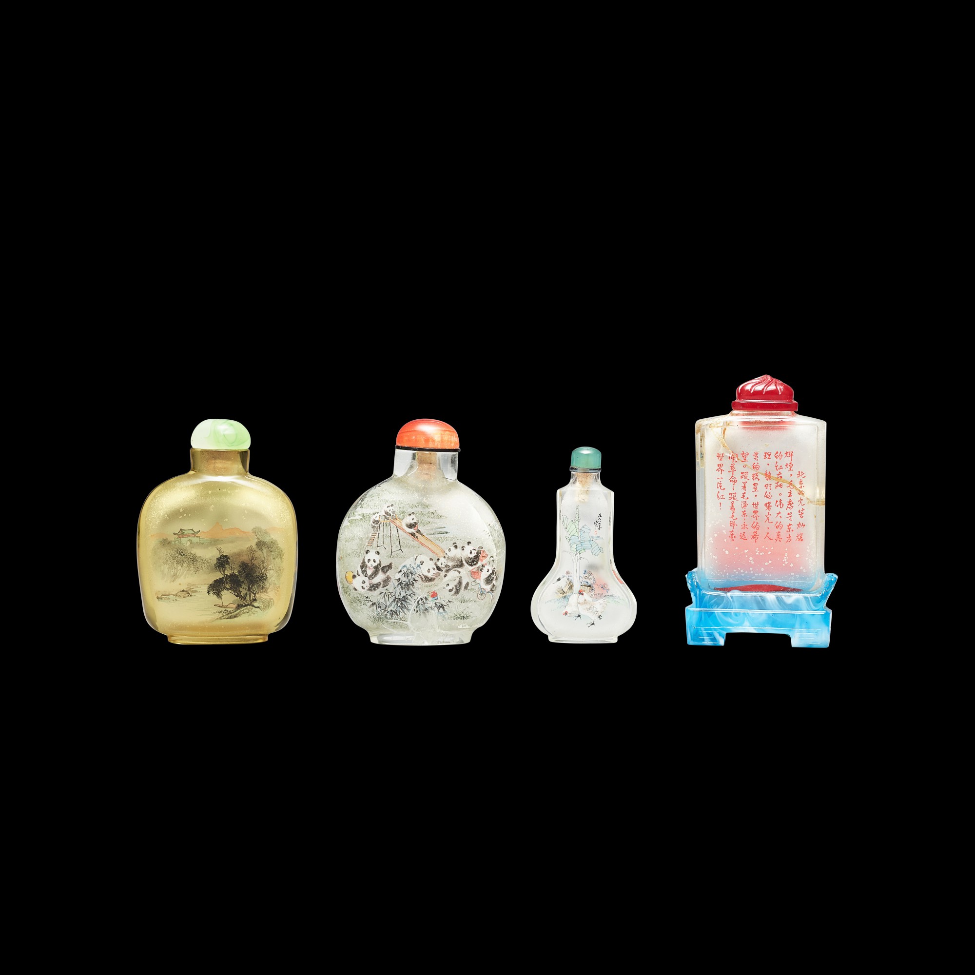 Four inscribed inside-painted glass snuff bottles, Modern | 現代 ...