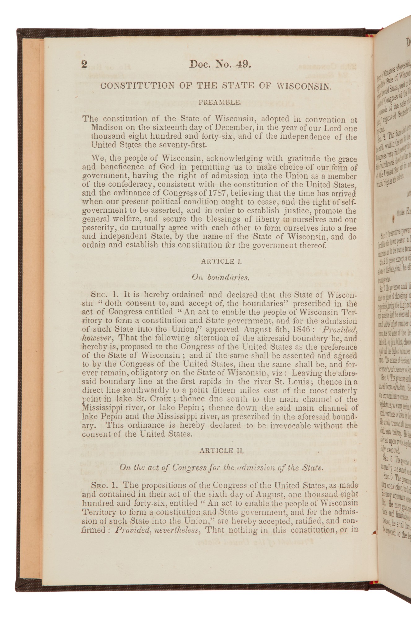 Wisconsin | An early printing of the first Wisconsin Constitution ...