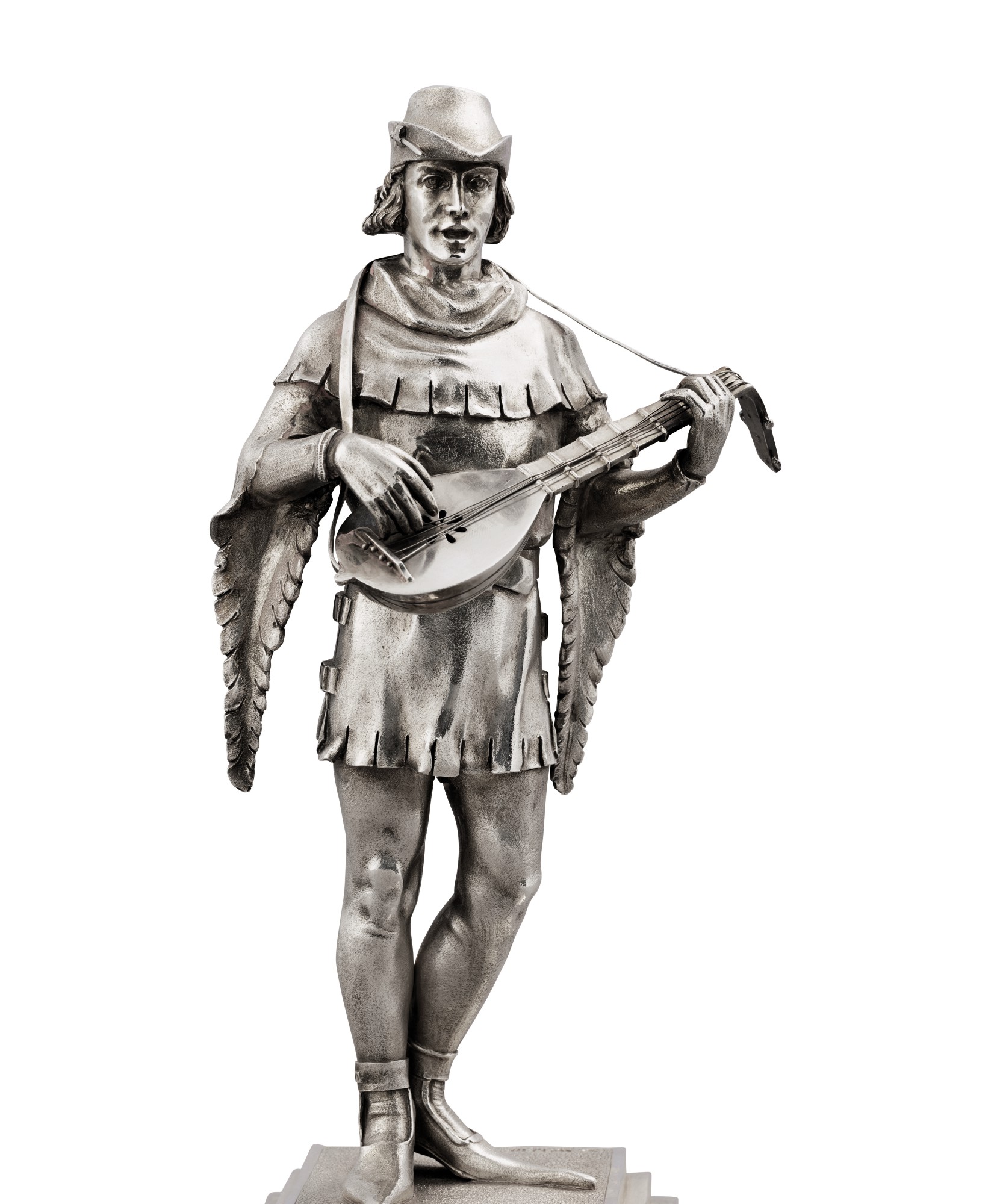 A silver presentation statuette of a medieval minstrel, Goldsmiths ...