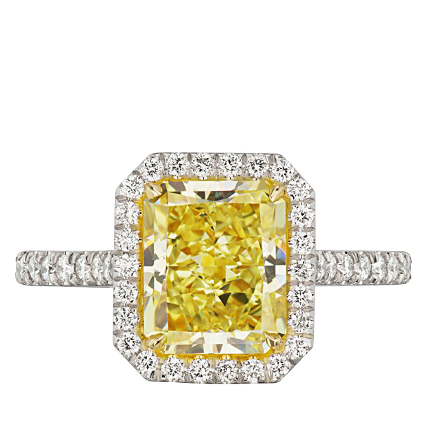 Platinum, Gold, 3.29ct Fancy Light Yellow Radiant Cut Diamond And Diamond Engagement Ring ...