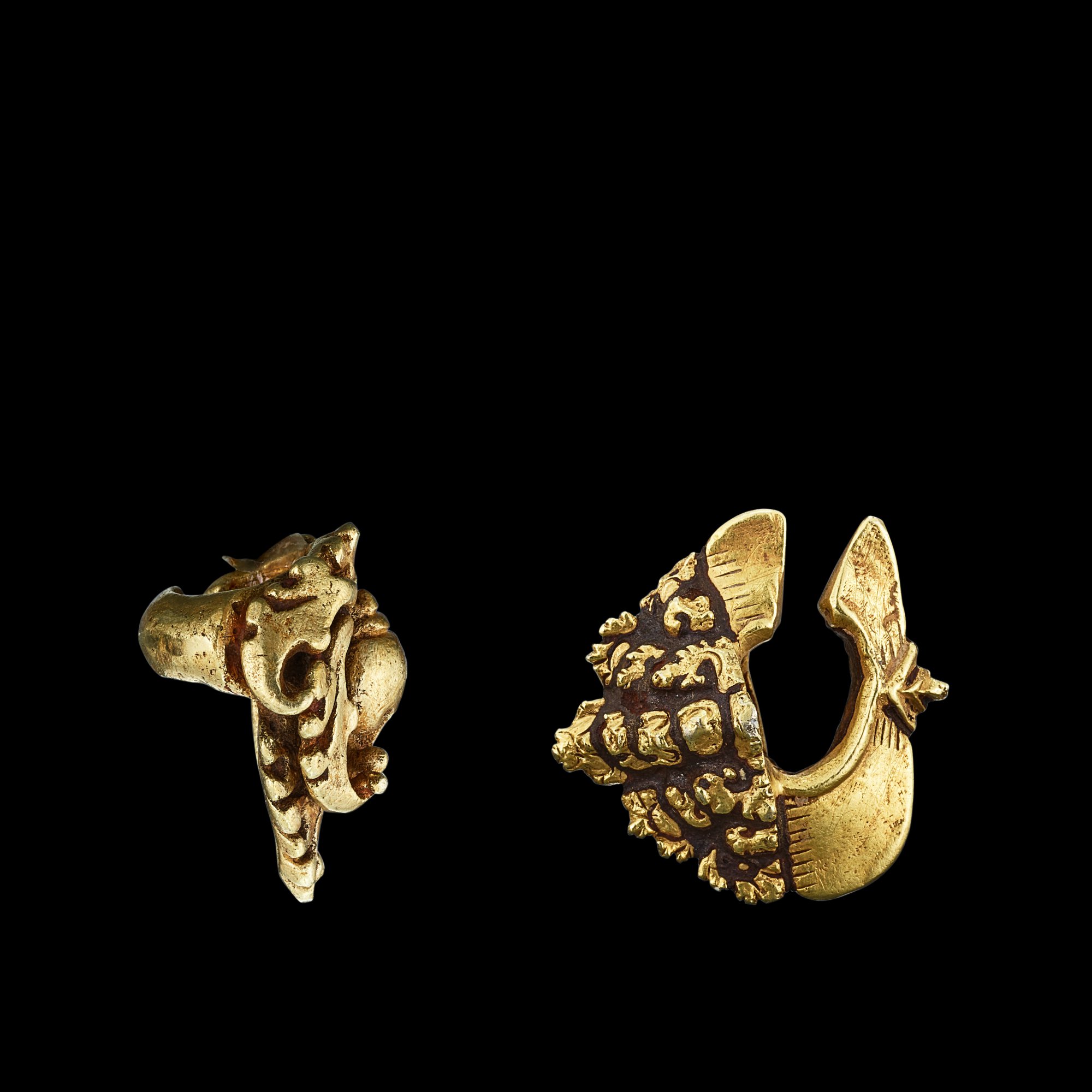 Two solid gold ornaments Java, Indonesia, 7th - 12th century | 印尼爪哇 七至 ...