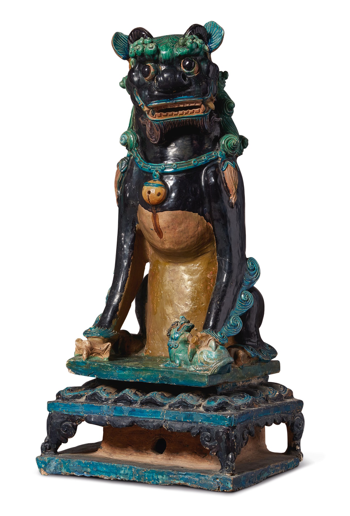 A PAIR OF MASSIVE FAHUA-GLAZED FIGURES OF SEATED LIONS, QING DYNASTY ...