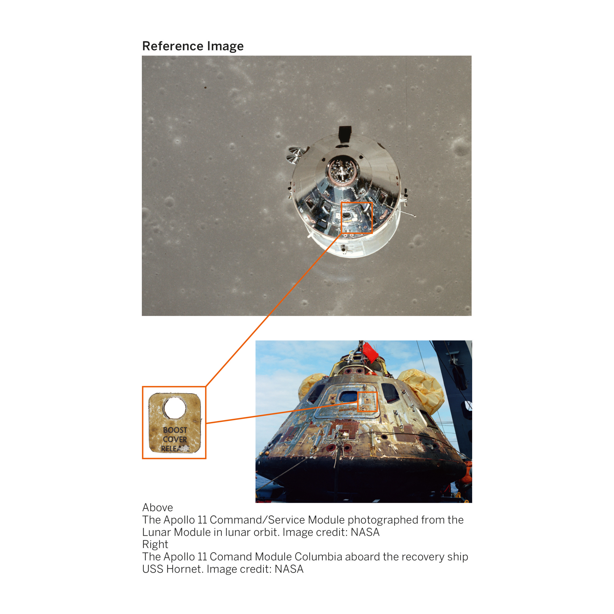[APOLLO 11]. FLOWN COMMAND MODULE "COLUMBIA" BOOST COVER RELEASE LABEL ...