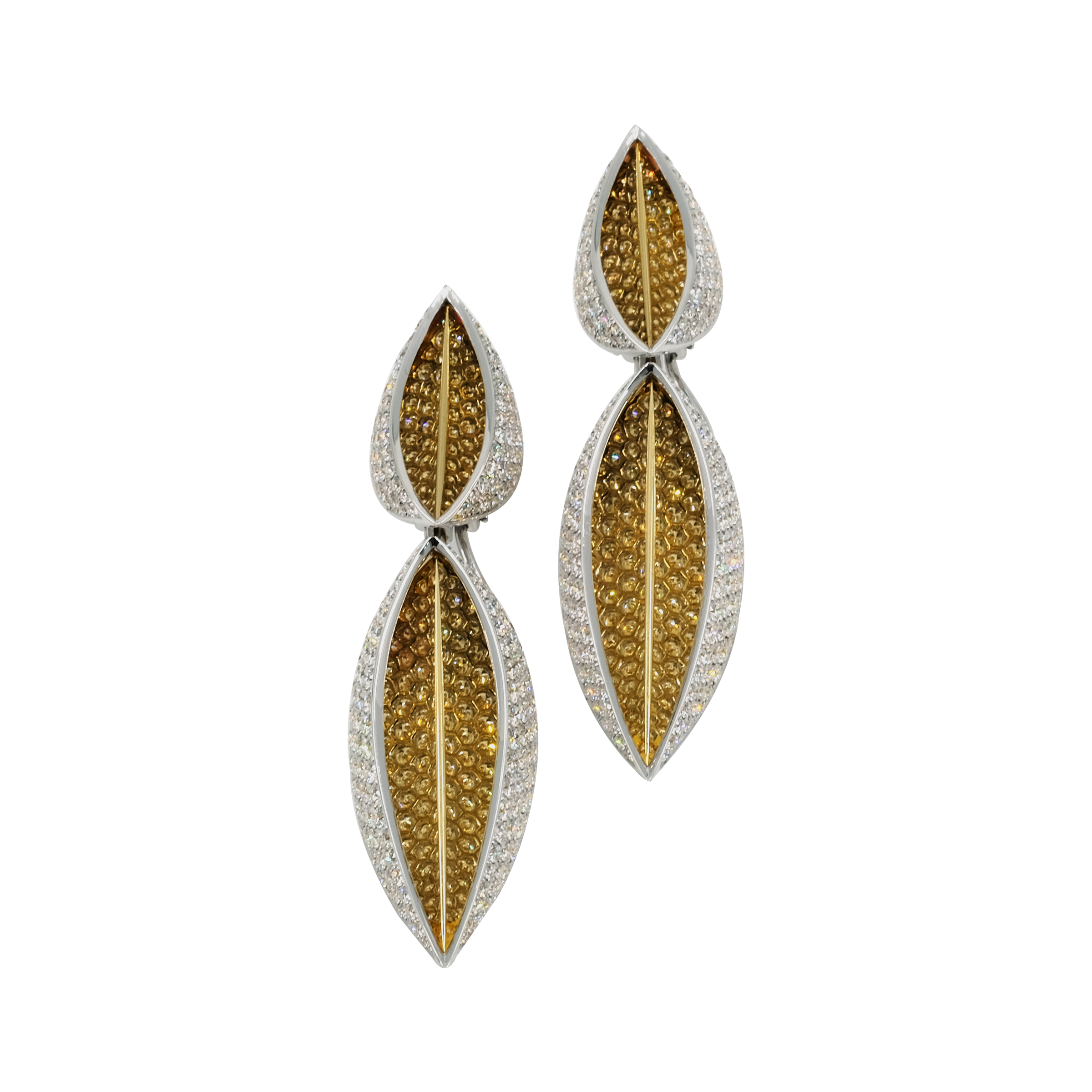 Studio Renn White Gold, Gold And Diamond Seed Leaf Drop Earrings ...