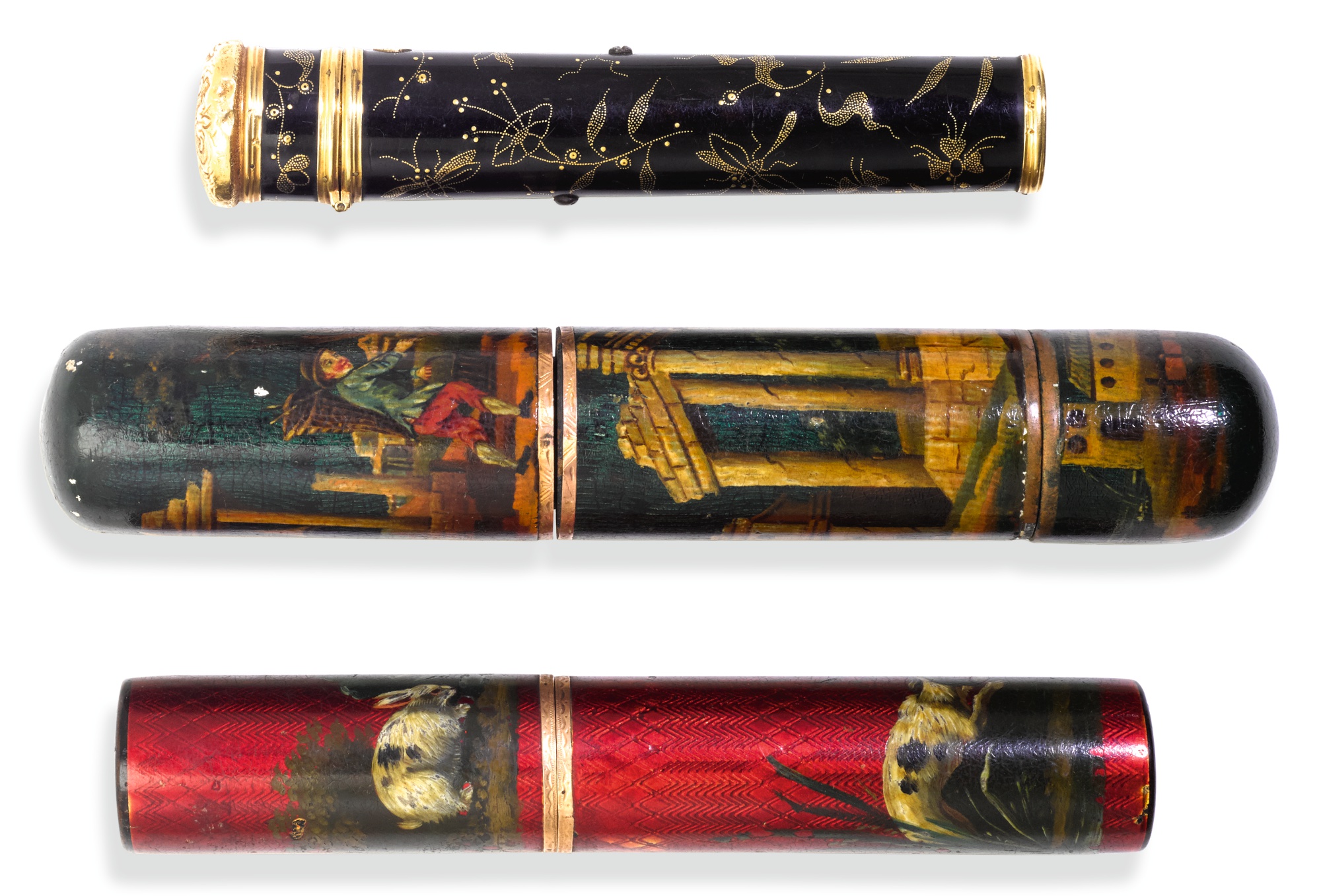 A GOLD-MOUNTED PIQUÉ TORTOISESHELL BODKIN CASE, ENGLISH, CIRCA 1740 ...