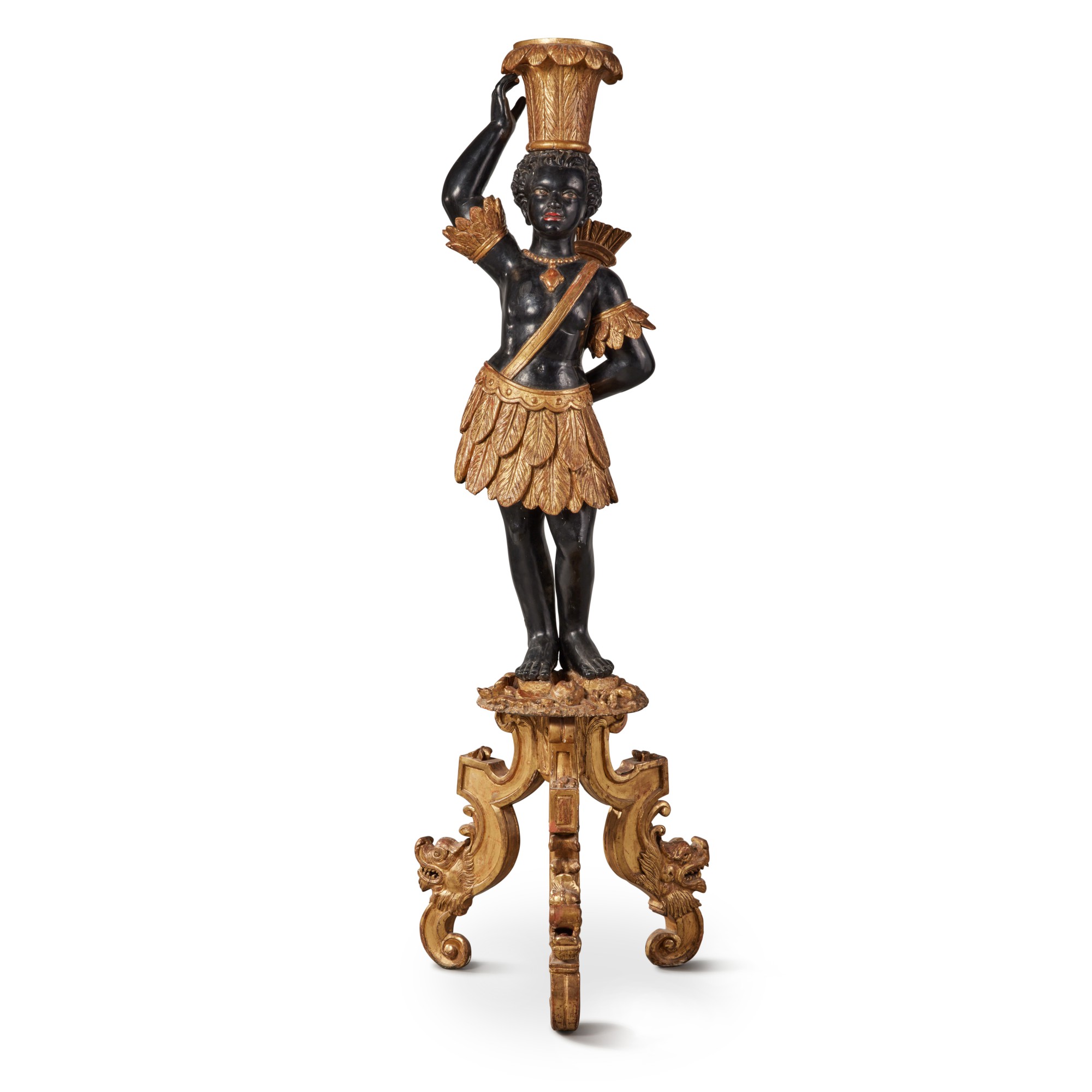 An Italian Baroque Style Parcel Gilt Figural Torchère, Late 19th/Early ...