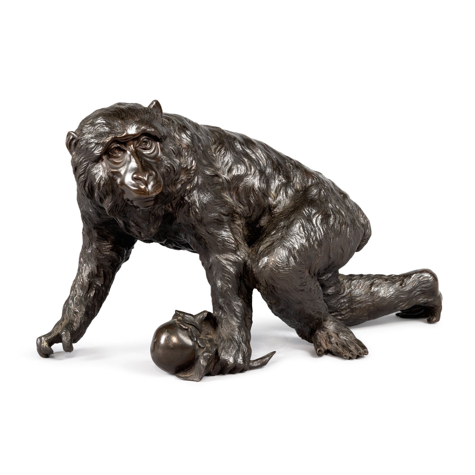 A cast bronze figure of a monkey, signed Genryu-sai Seiya zo, Meiji ...