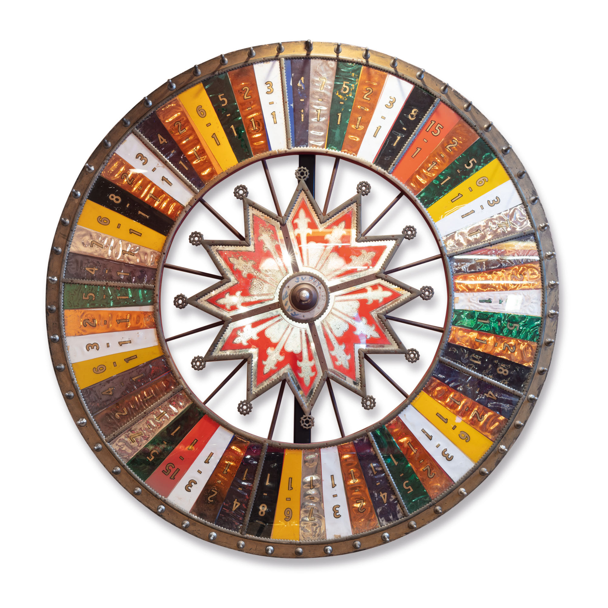 VERY GRAPHIC AND COLORFUL GAME WHEEL, FAIR SUPPLY COMPANY, LATE 19TH ...