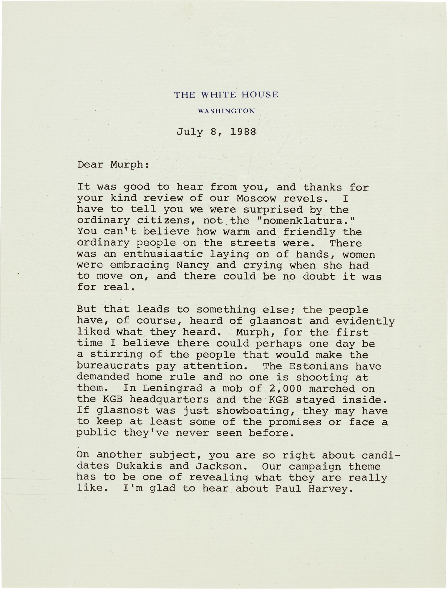 Reagan, Ronald | A revealing series of letters by President Reagan ...