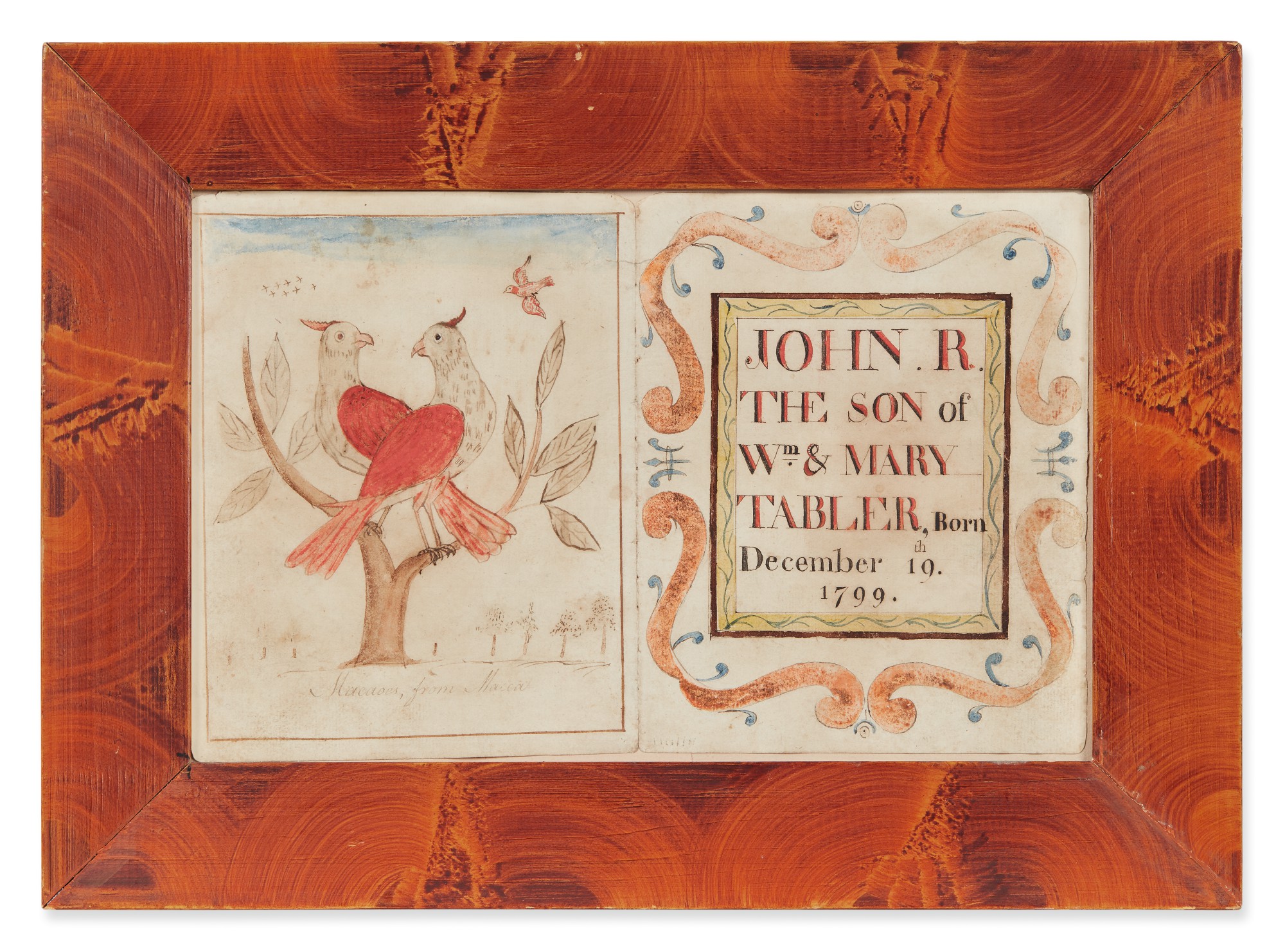Watercolor Fraktur: Birth Announcement of John R. Tabler, Frederick ...