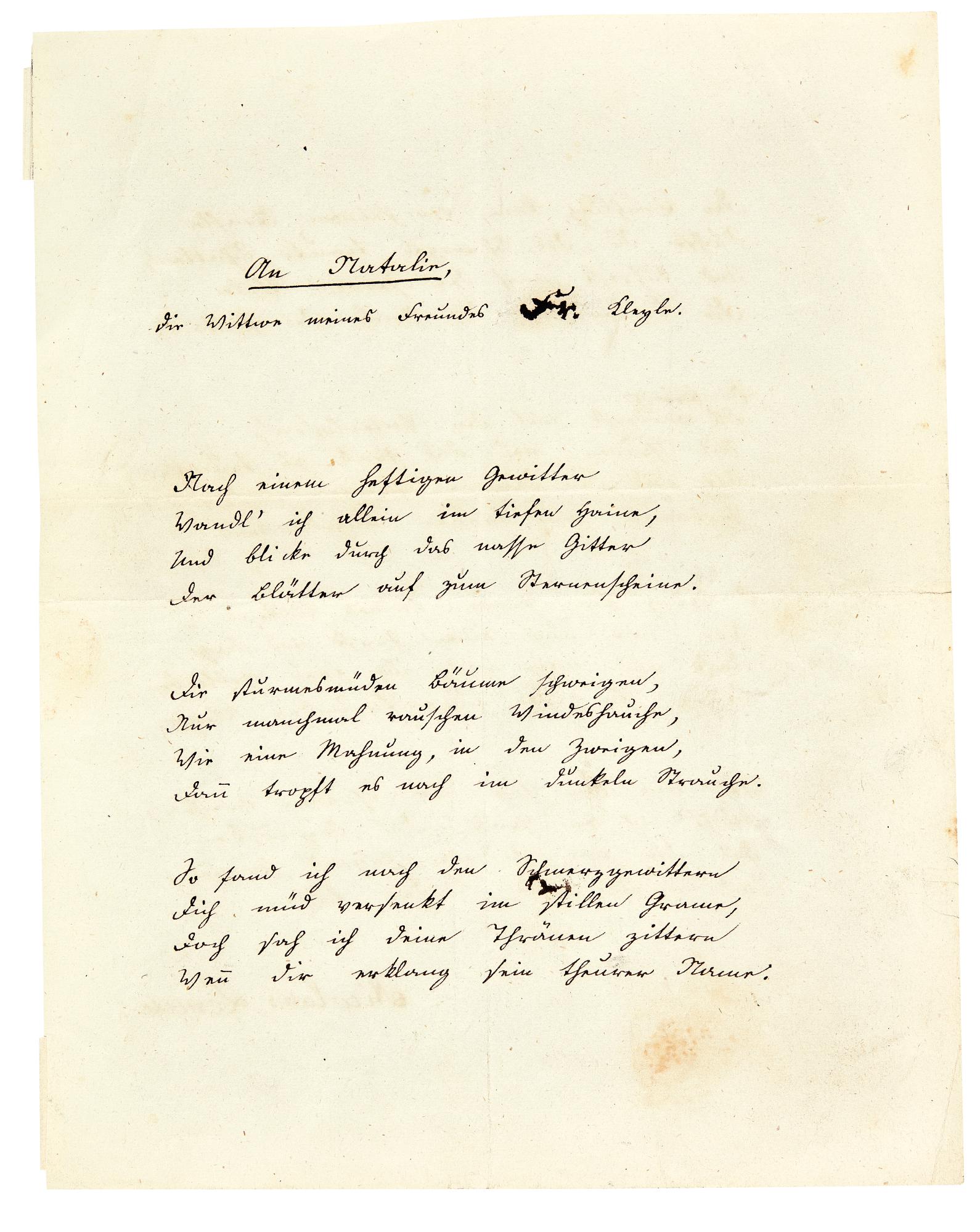 Lenau, Autograph manuscript of the poem "An Natalie", c.1837 ...