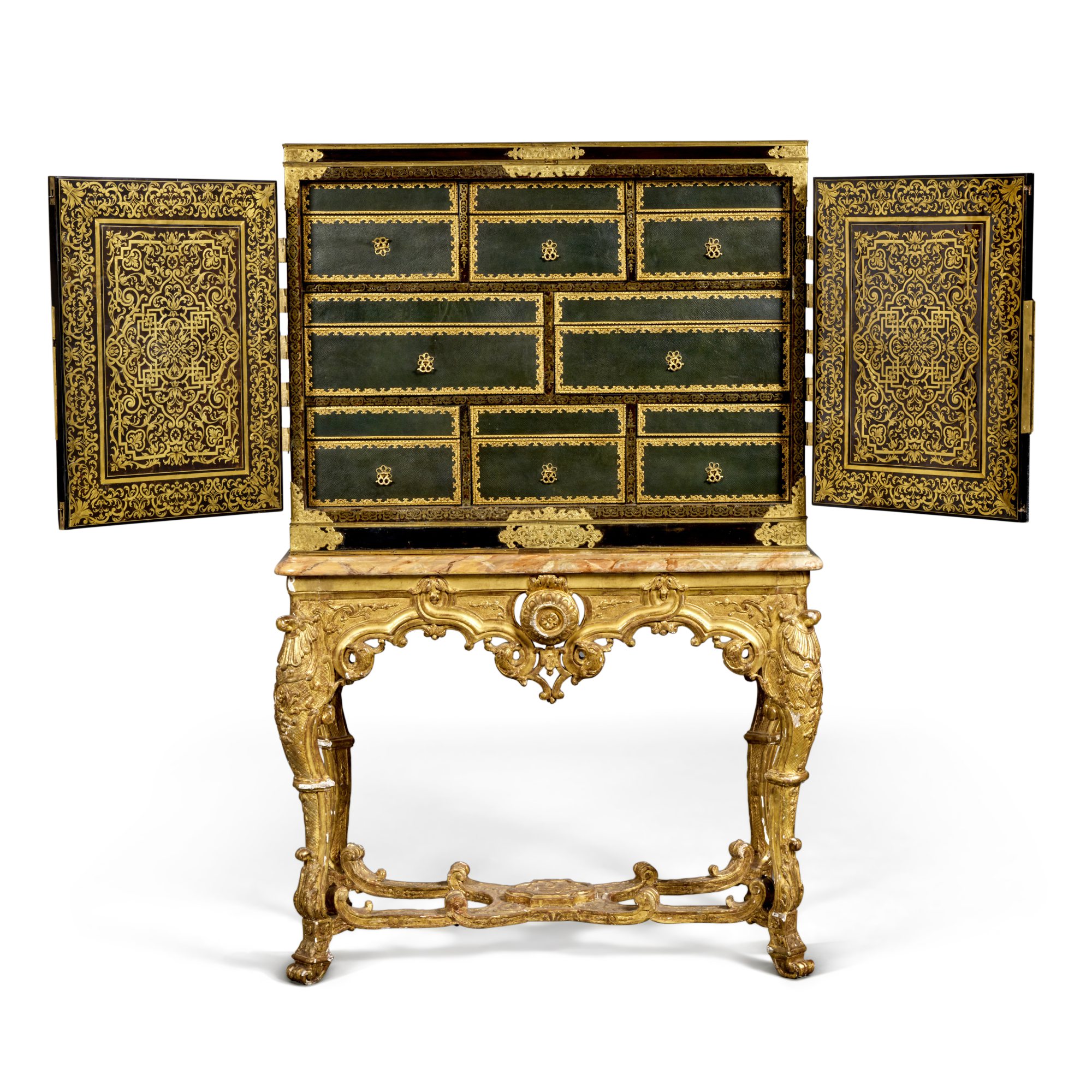 A Chinese and European Lacquer Gilt-Bronze Mounted Brass and Tortoise ...