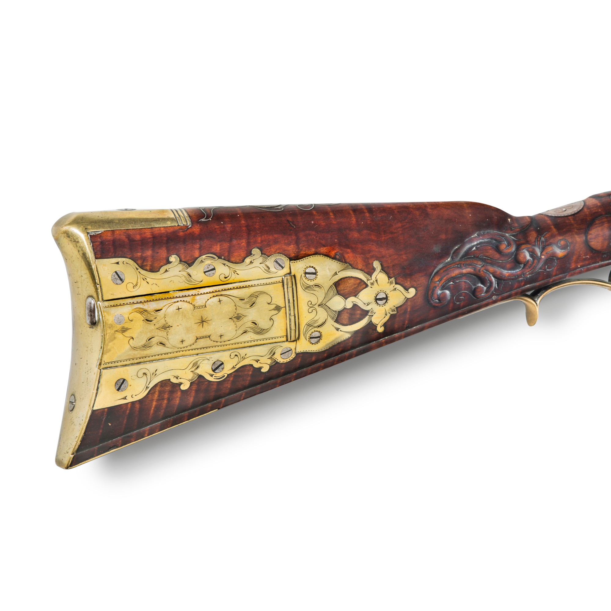 Very Fine and Extremely Rare Carved and Figured Maple, Engraved Brass ...