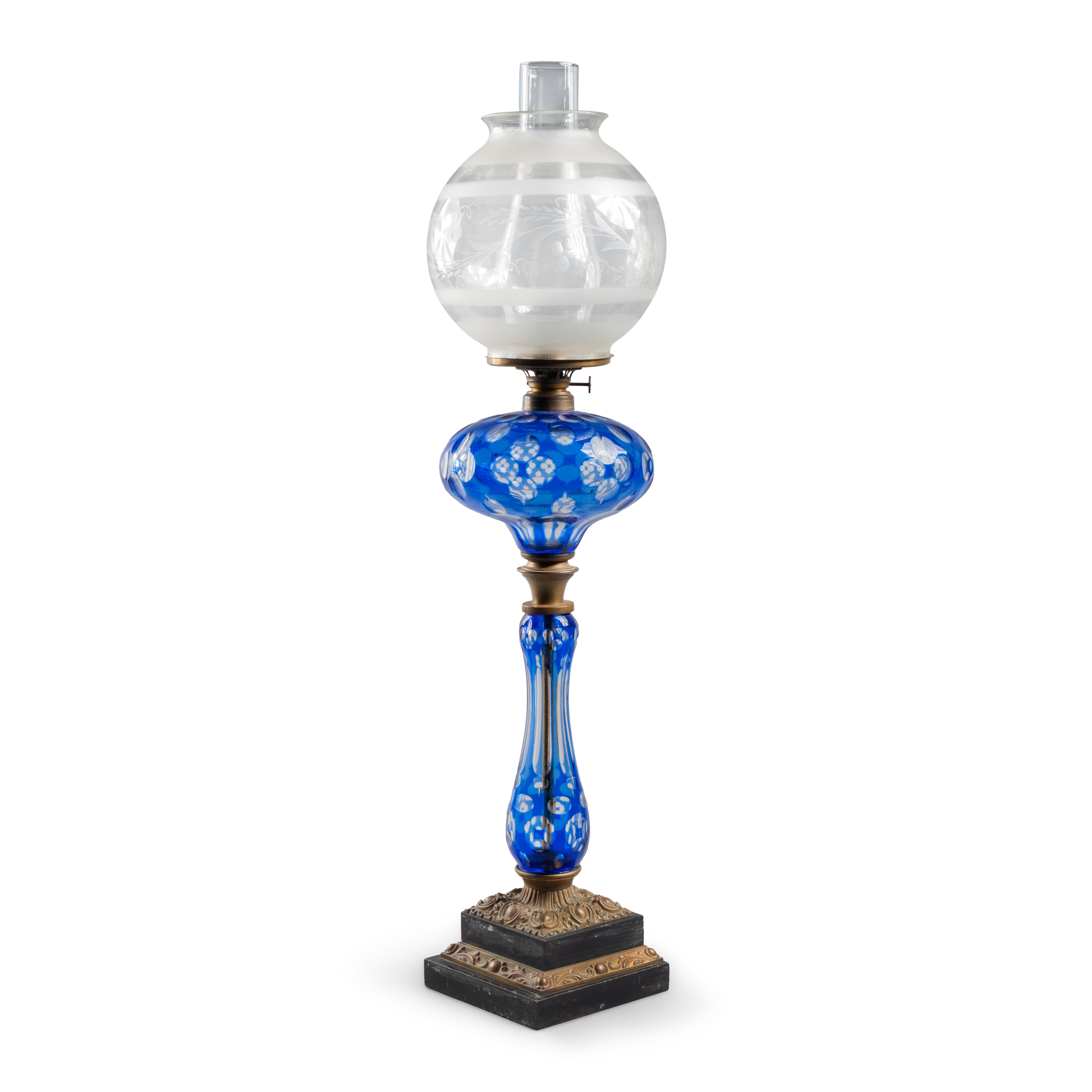 A Very Fine American Cobalt Cut Overlay Glass, Brass, and Marble ...