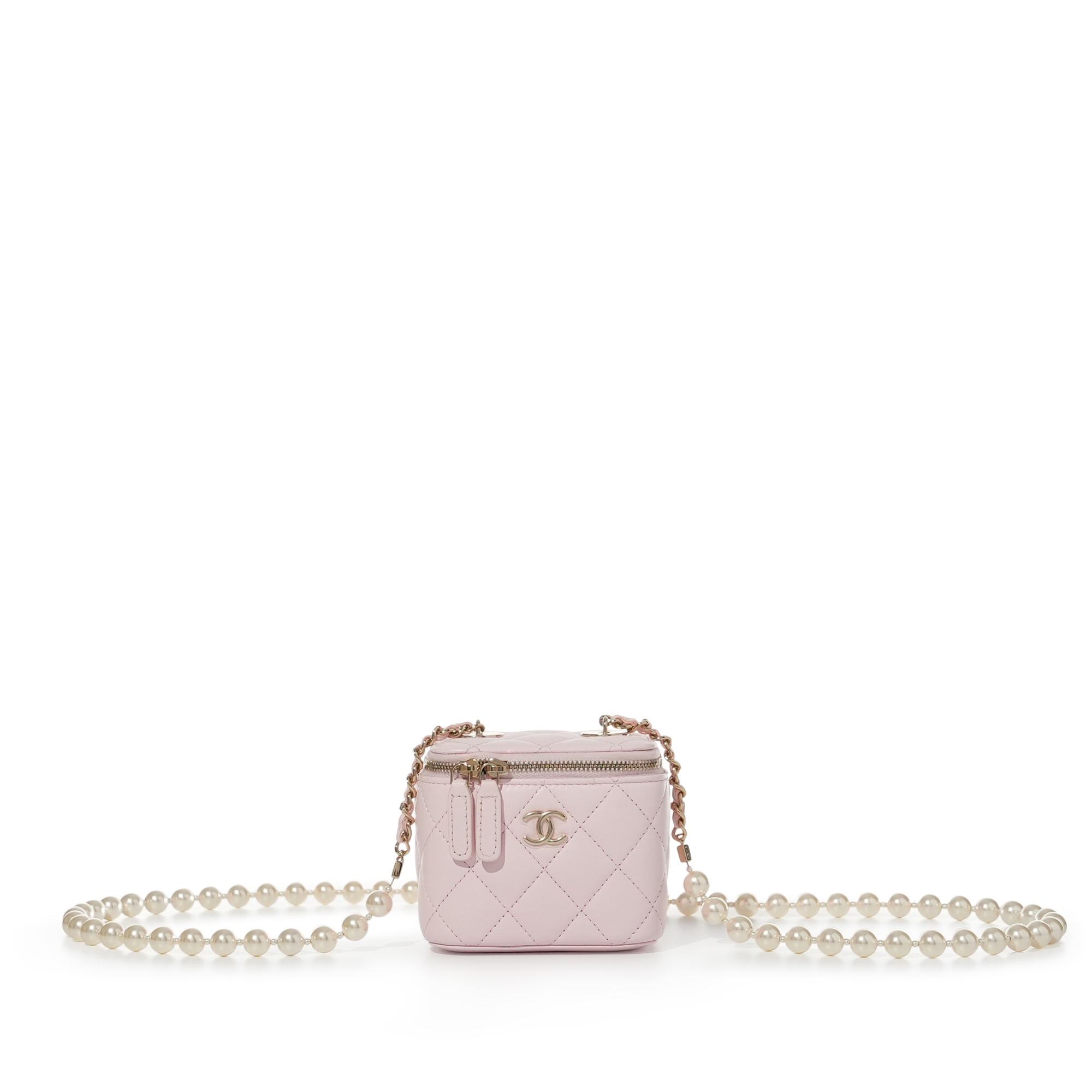 Chanel Baby Pink Quilted Lambskin Vanity Pearl Chain Gold Hardware ...