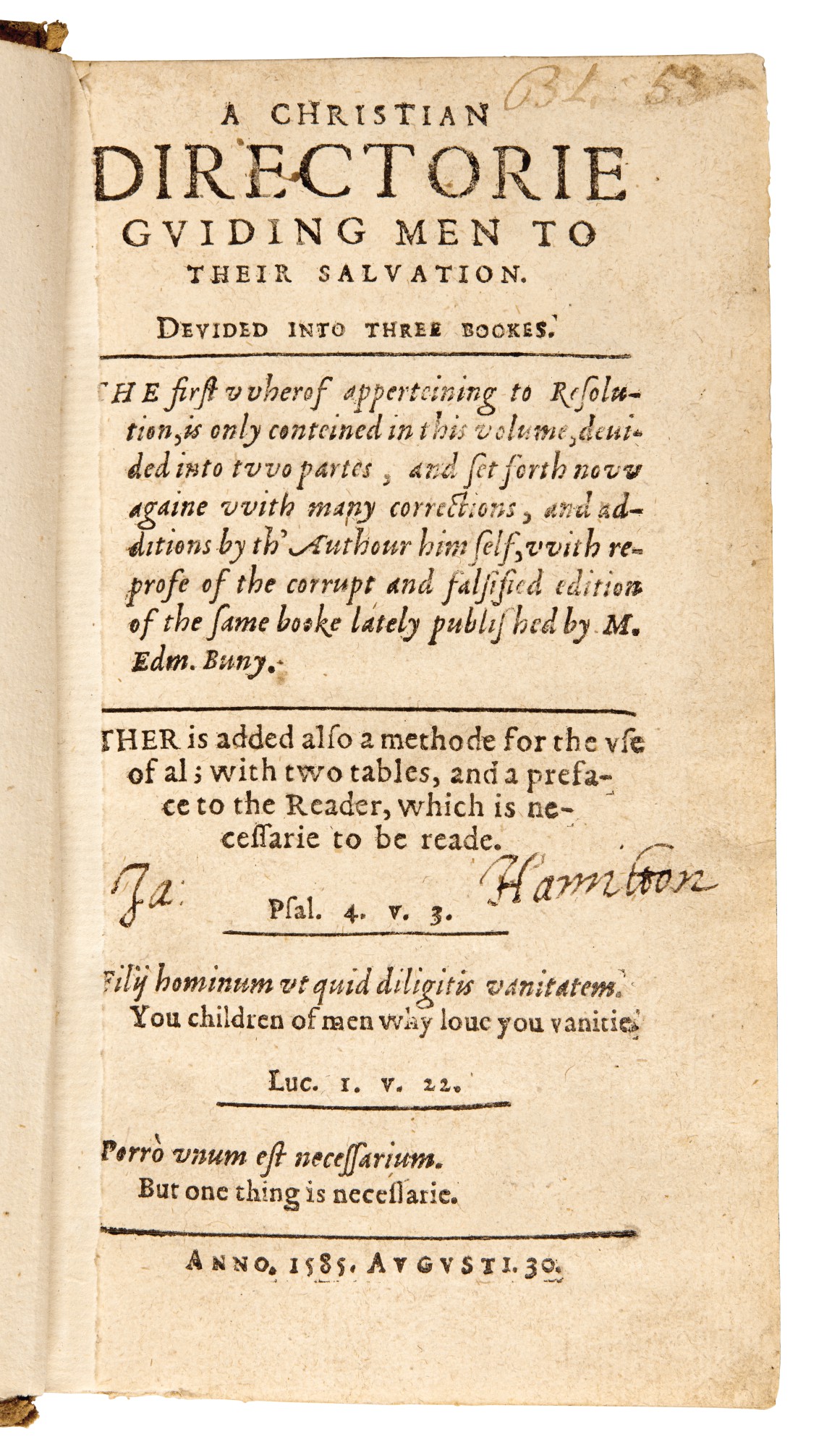 PARSONS | A Christian Directorie, Rouen, 1585 | English Literature ...