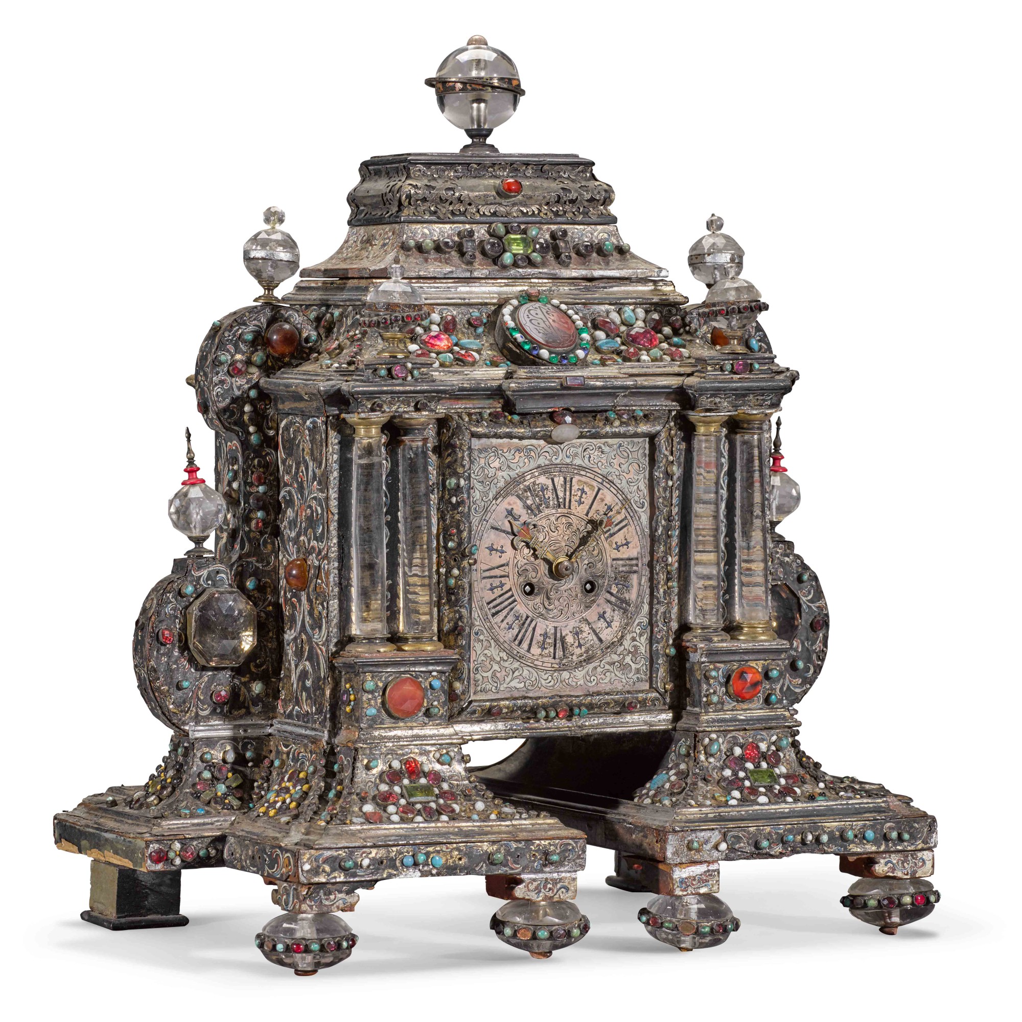 A turtleshell, silvered and jewelled table clock, probably Austro ...