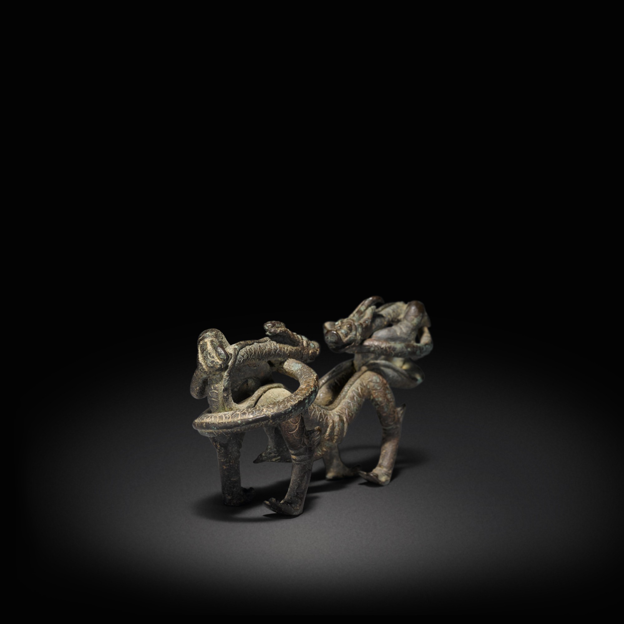 A bronze 'double chilong' brushrest, Ming dynasty | 明 銅螭龍筆擱 | Junkunc ...