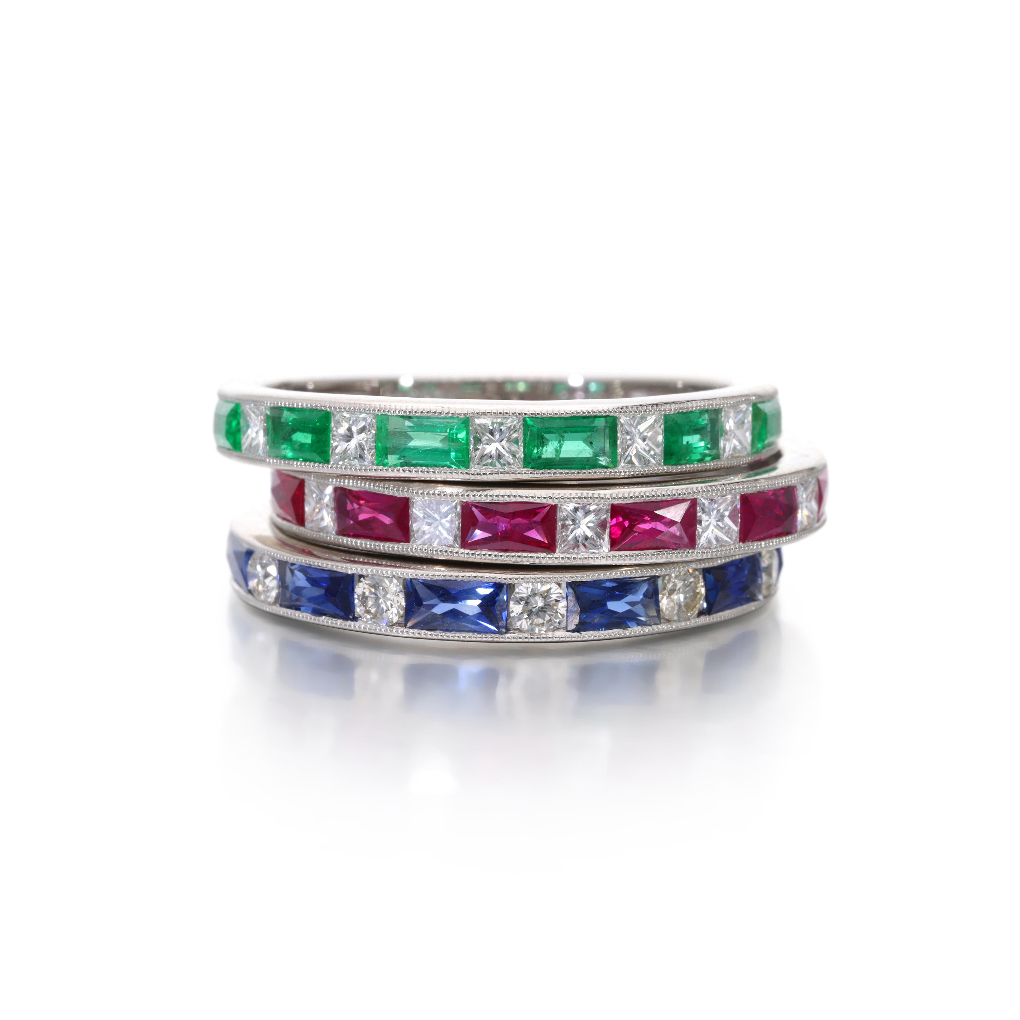 Platinum, Ruby, Sapphire, Emerald And Diamond Stacking Rings Available ...