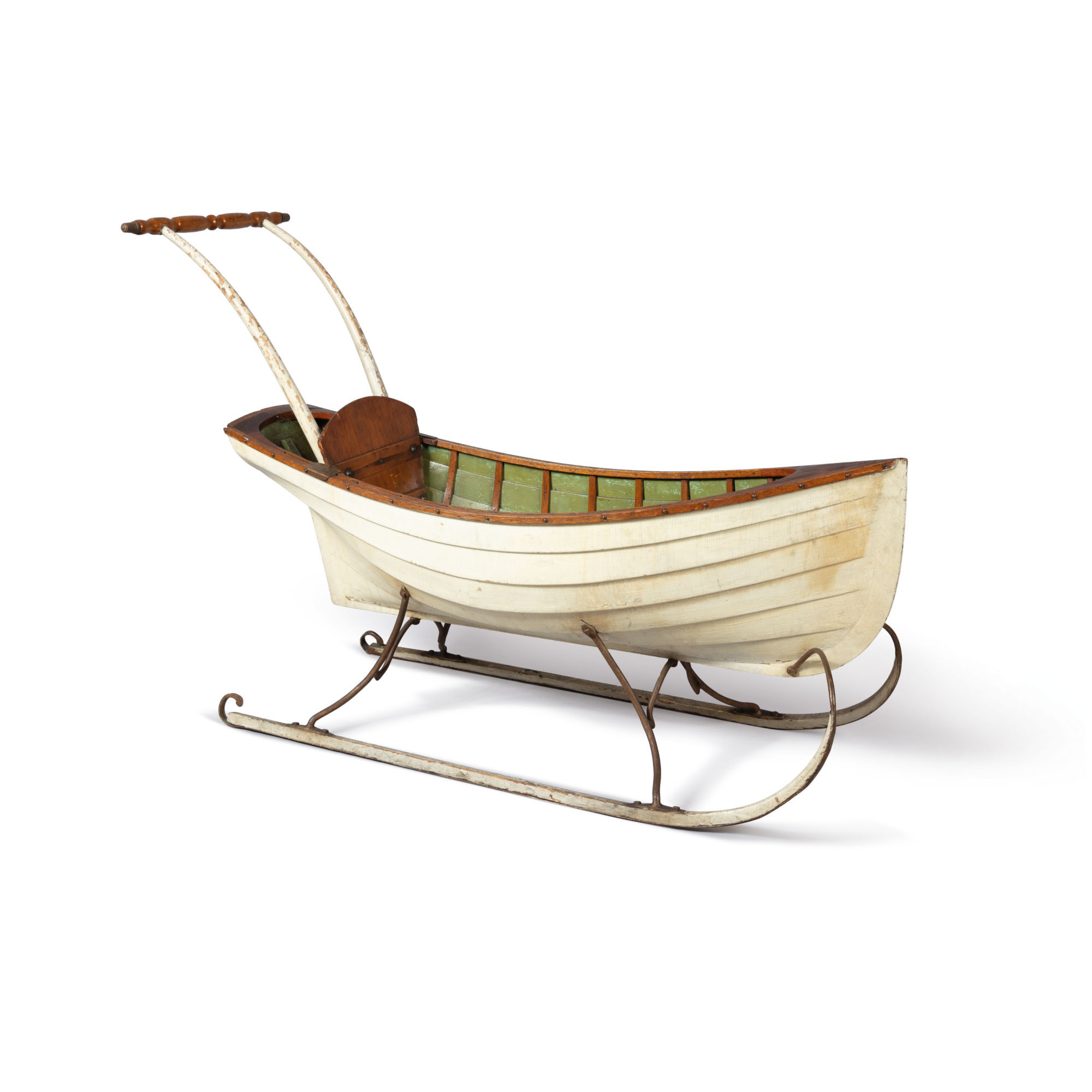 RARE CARVED AND WHITE PAINTED WOODEN BOAT SLED, MICHIGAN, CIRCA 1890 ...