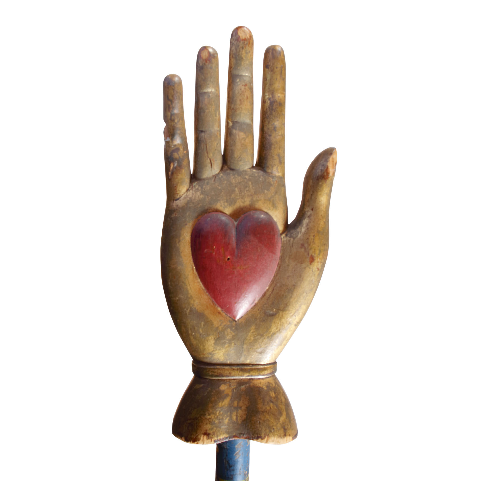 ODD FELLOWS CARVED AND PAINTED WOOD CEREMONIAL HEART-IN-HAND STAFF ...