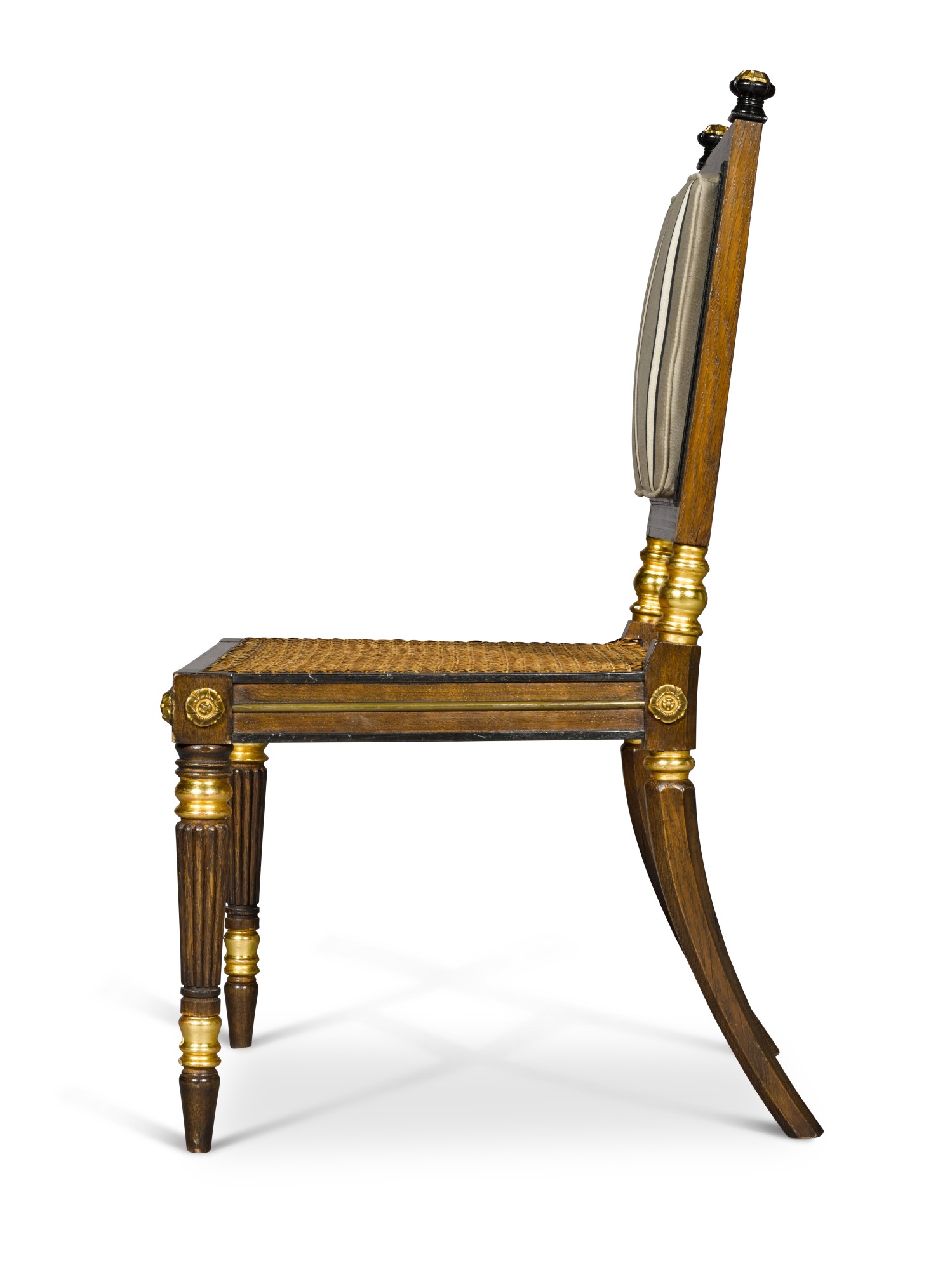 A pair of Regency ormolu-mounted brass-inlaid ebony and oak side chairs ...