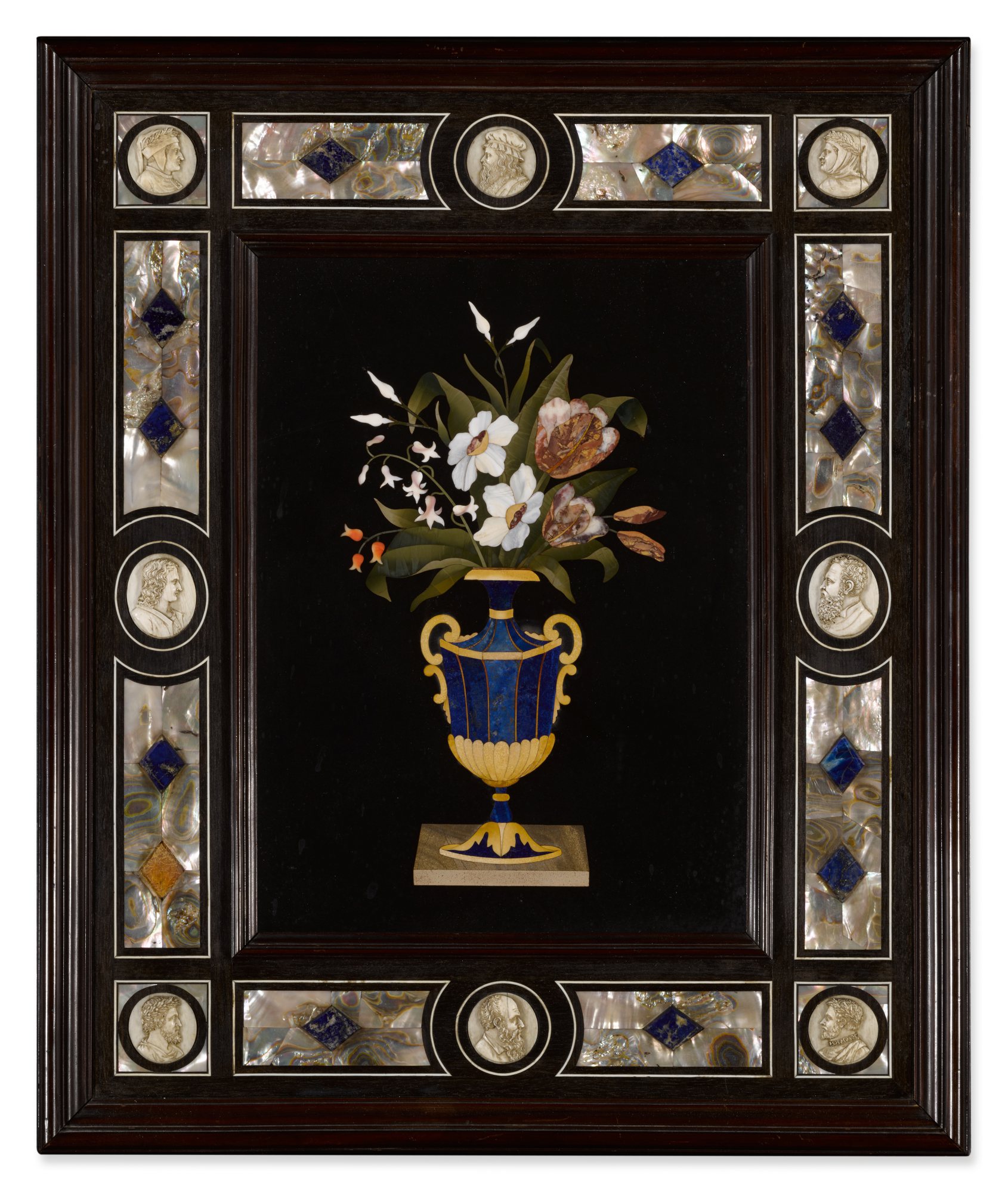 An Italian Pietre Dure Panel Depicting a Vase with Flower Arrangement ...