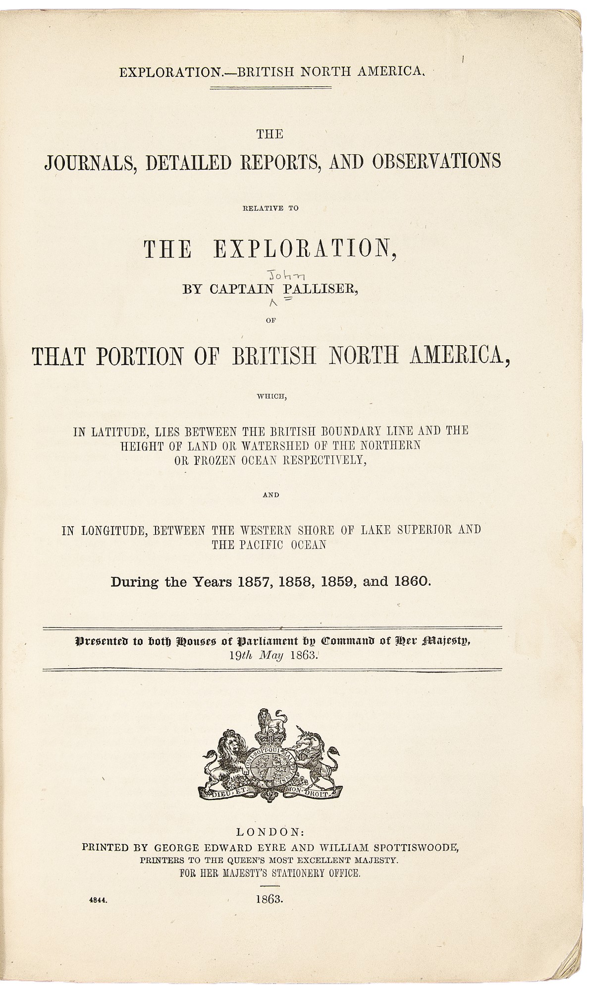 PALLISER, JOHN | The Journals, Detailed Reports, and Observations ...