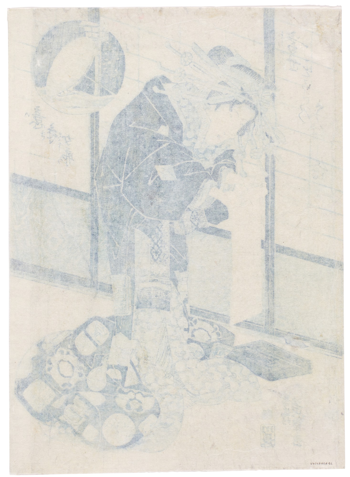 Keisai Eisen (1790-1848) Two aizuri-e woodblock prints, Edo period ...