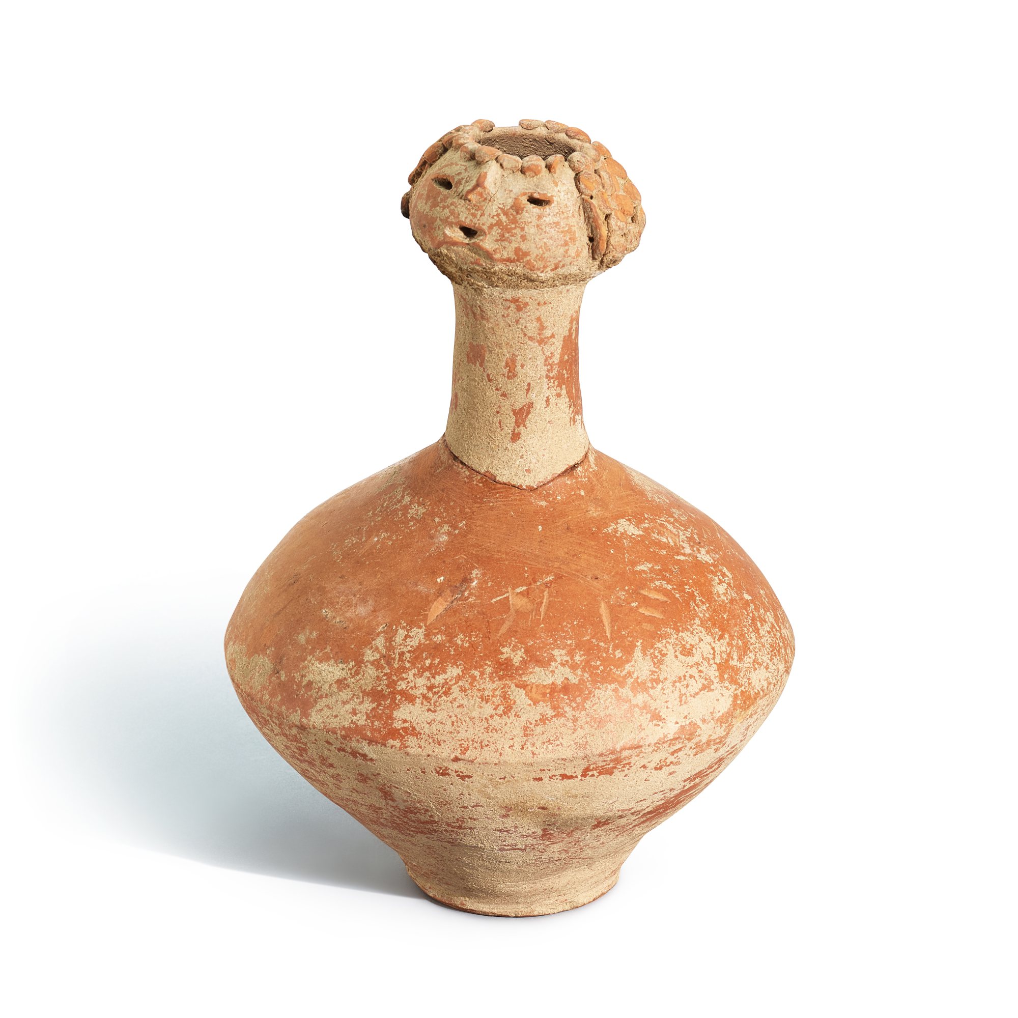 An extremely rare red pottery human-form bottle vase Yangshao culture ...
