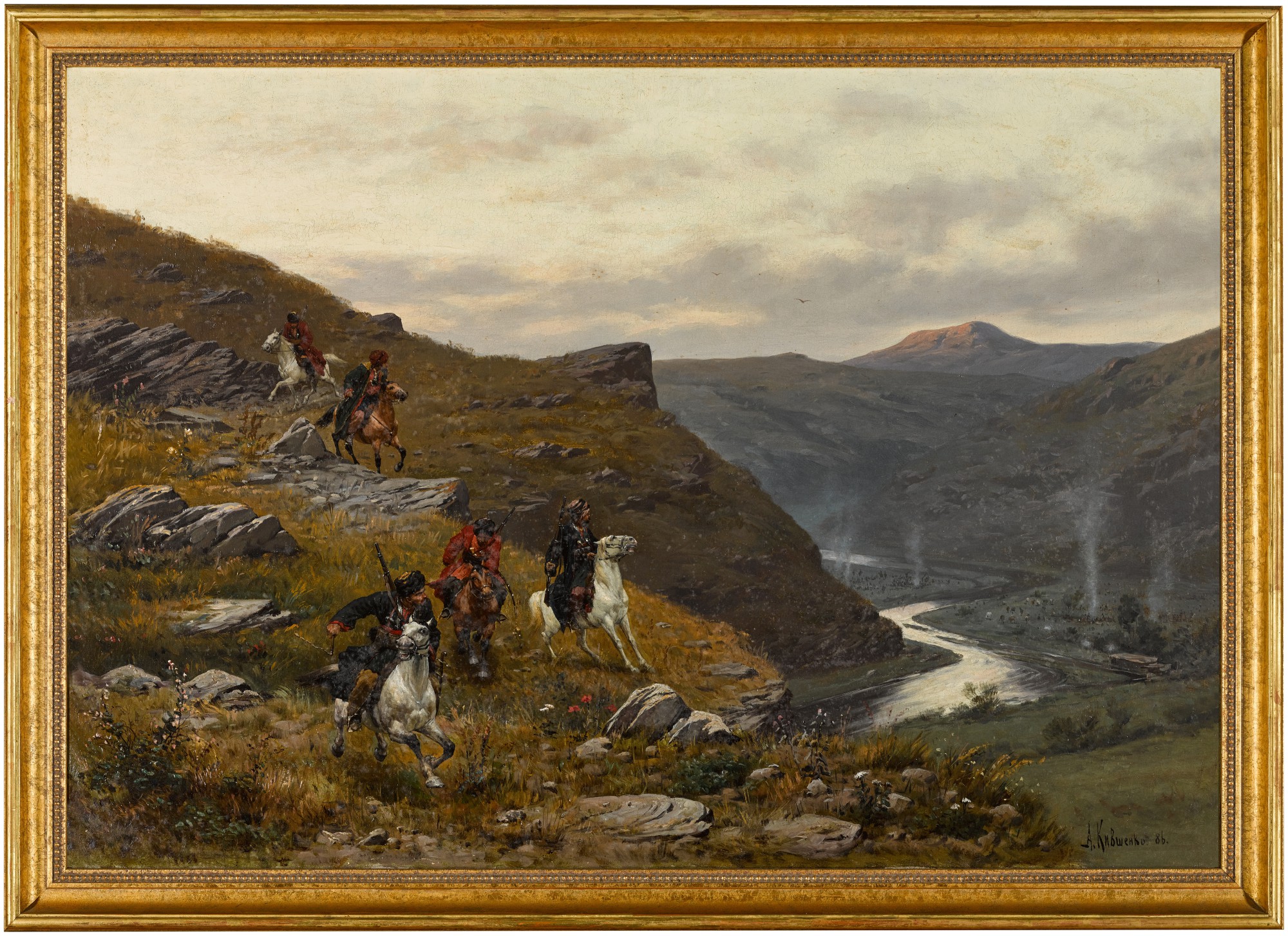 Cossack Horsemen Observing a Military Camp | Russian Pictures | | Sotheby's