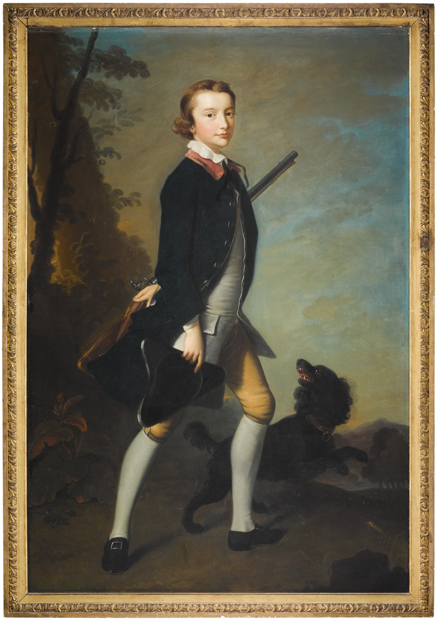 Portrait of Henry Hunter with a spaniel, full-length, standing in a ...