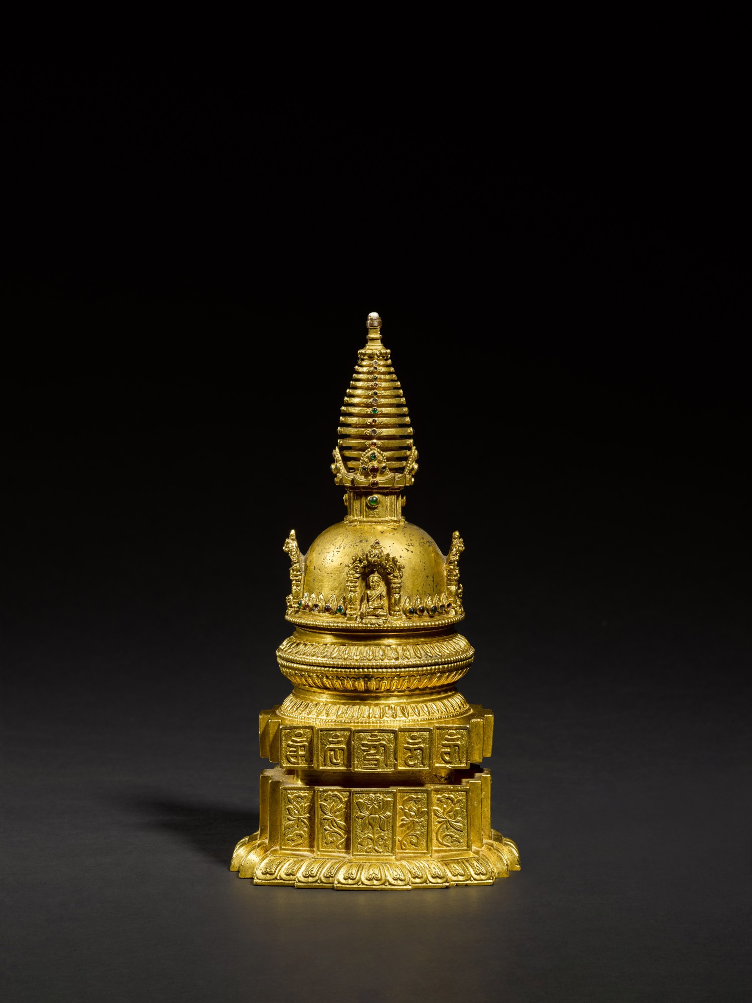 A magnificent and very rare Imperial gilt-copper stupa and gilt-copper ...