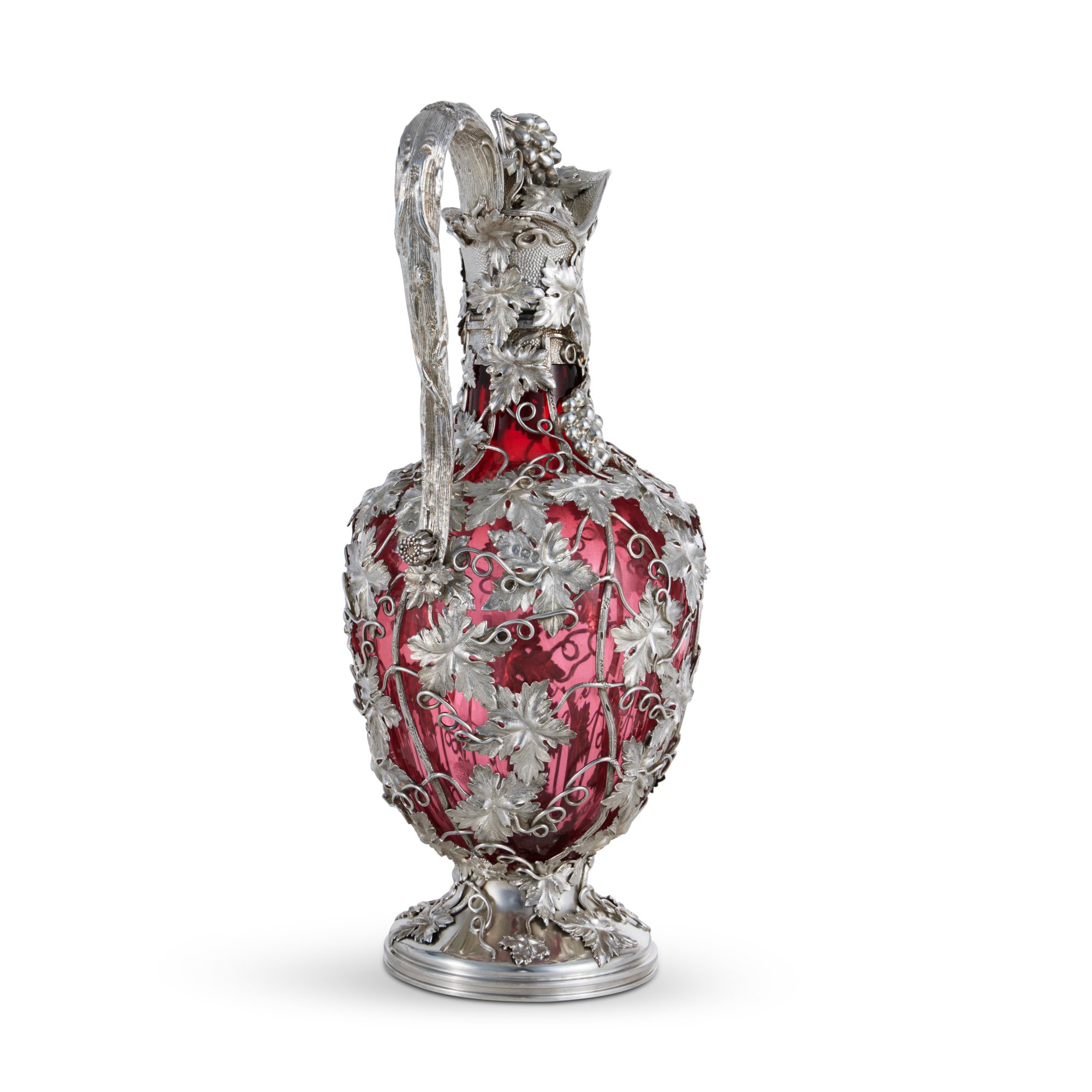 An Early Victorian Silver-Mounted Ruby Glass Claret Jug, Charles Reily ...