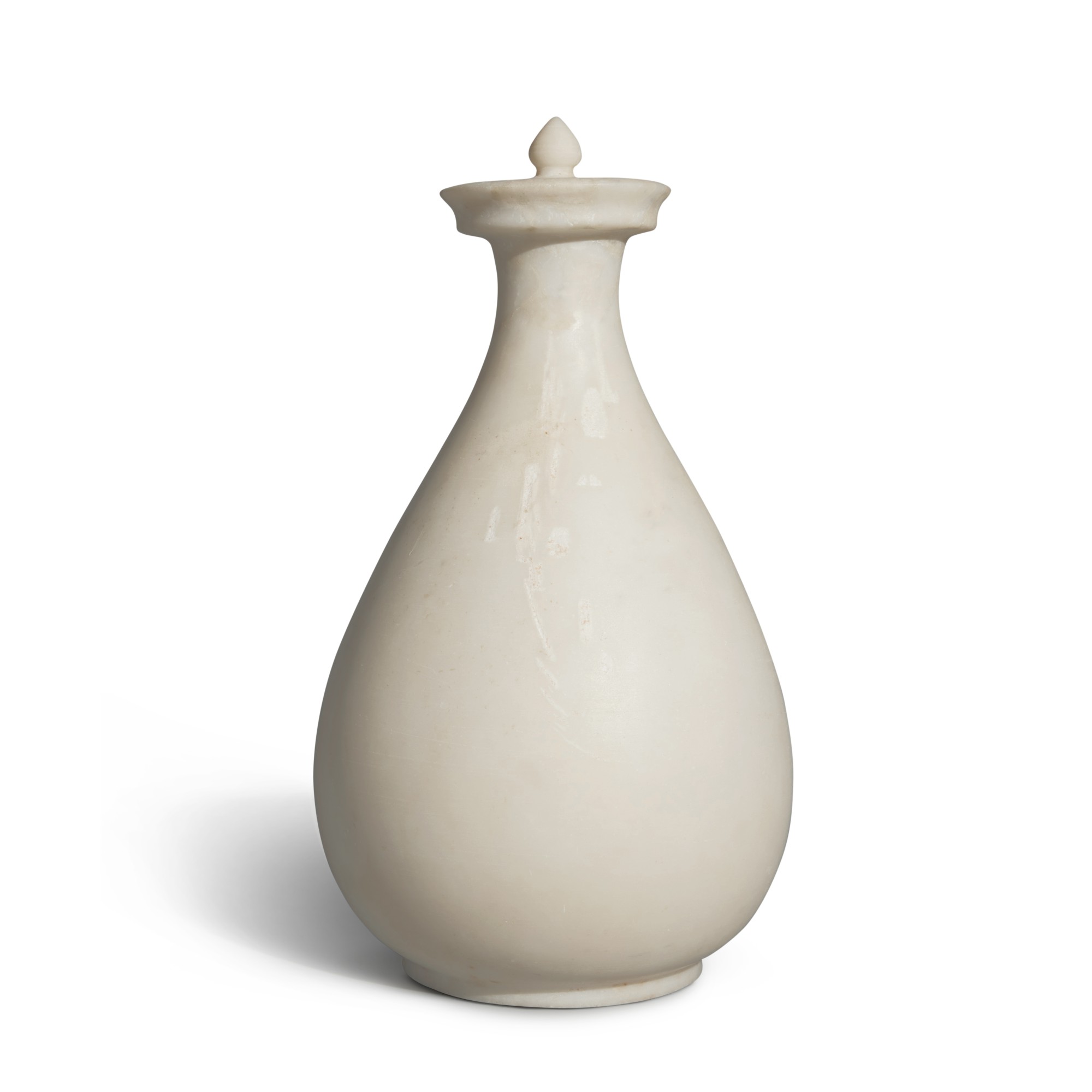 An exceptionally rare white marble pear-shaped bottle and cover, Sui ...