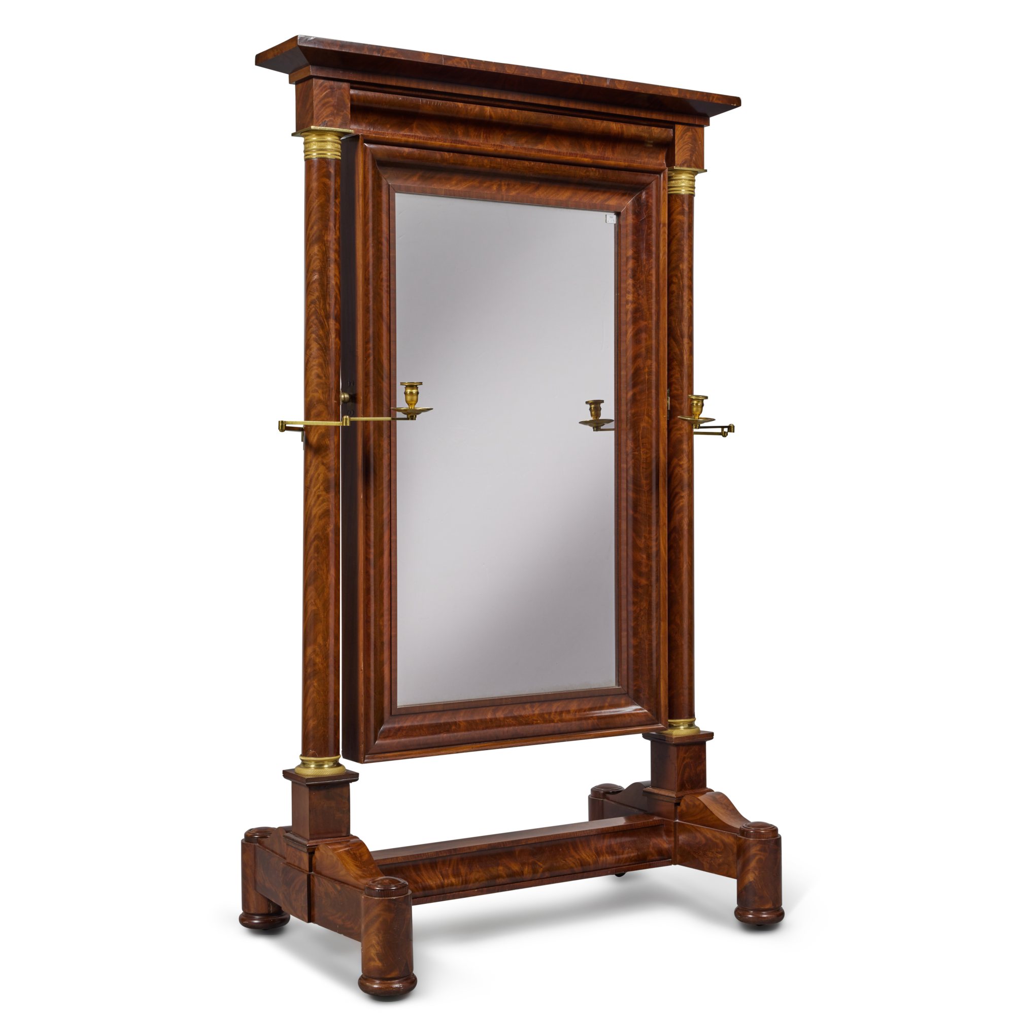 A Very Fine Classical Ormolu Mounted Figured Mahogany Cheval Glass ...