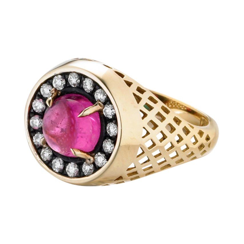 Ray Griffiths Gold, Pink Tourmaline And Diamond Crownwork Pinky Ring ...