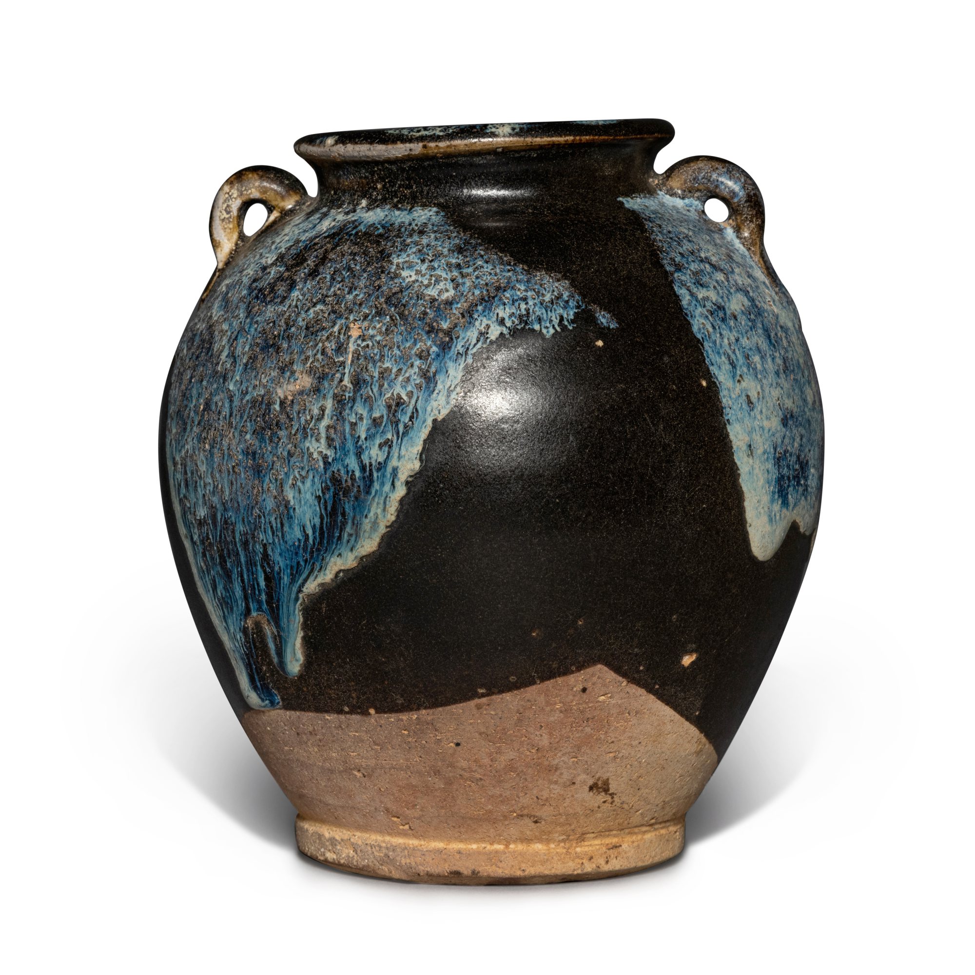A phosphatic-splashed handled jar, Tang dynasty | 唐 黑釉藍斑雙耳罐 | CHINA ...