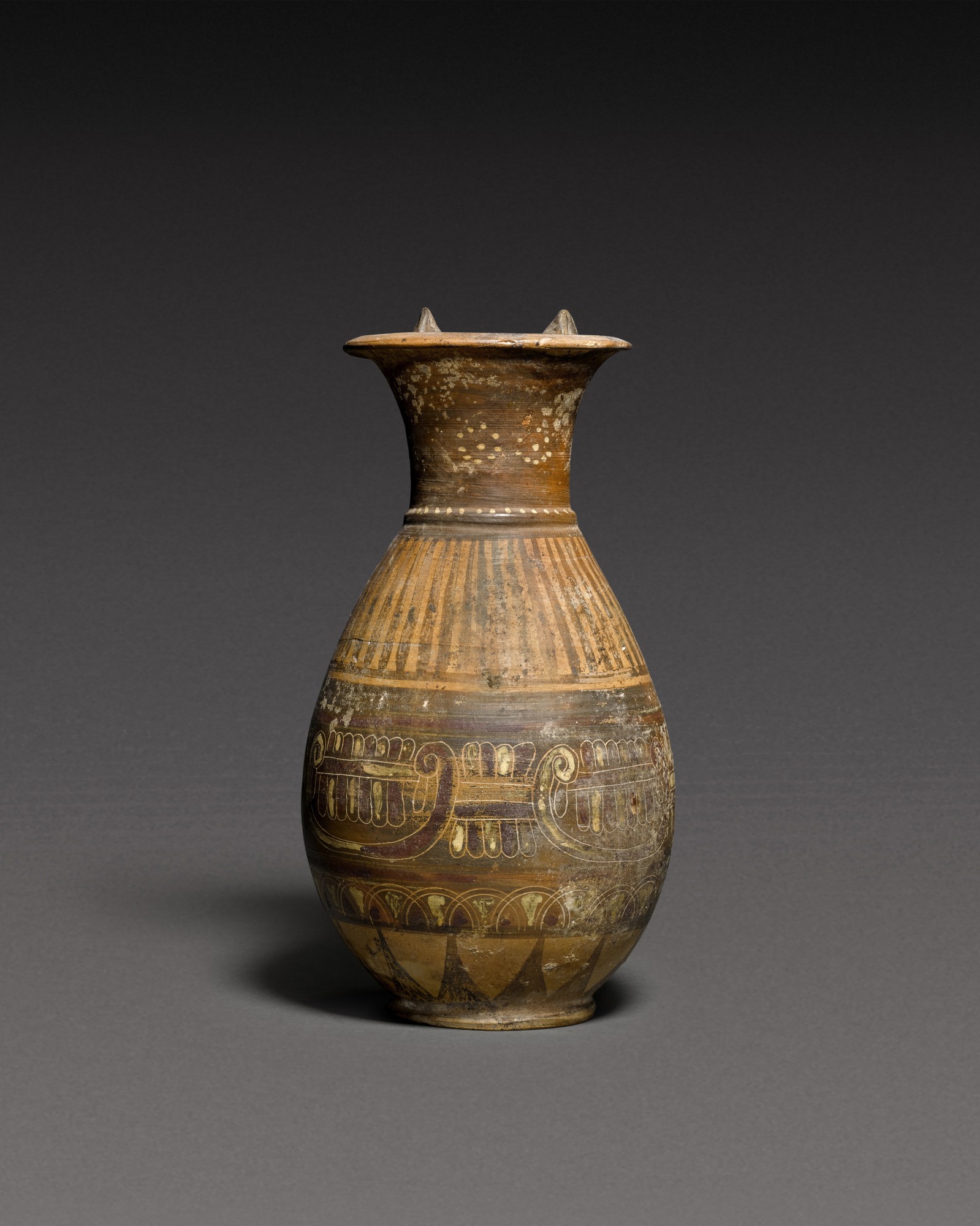 An Etrusco-Corinthian Black-figured Pottery Olpe, attributed to the ...