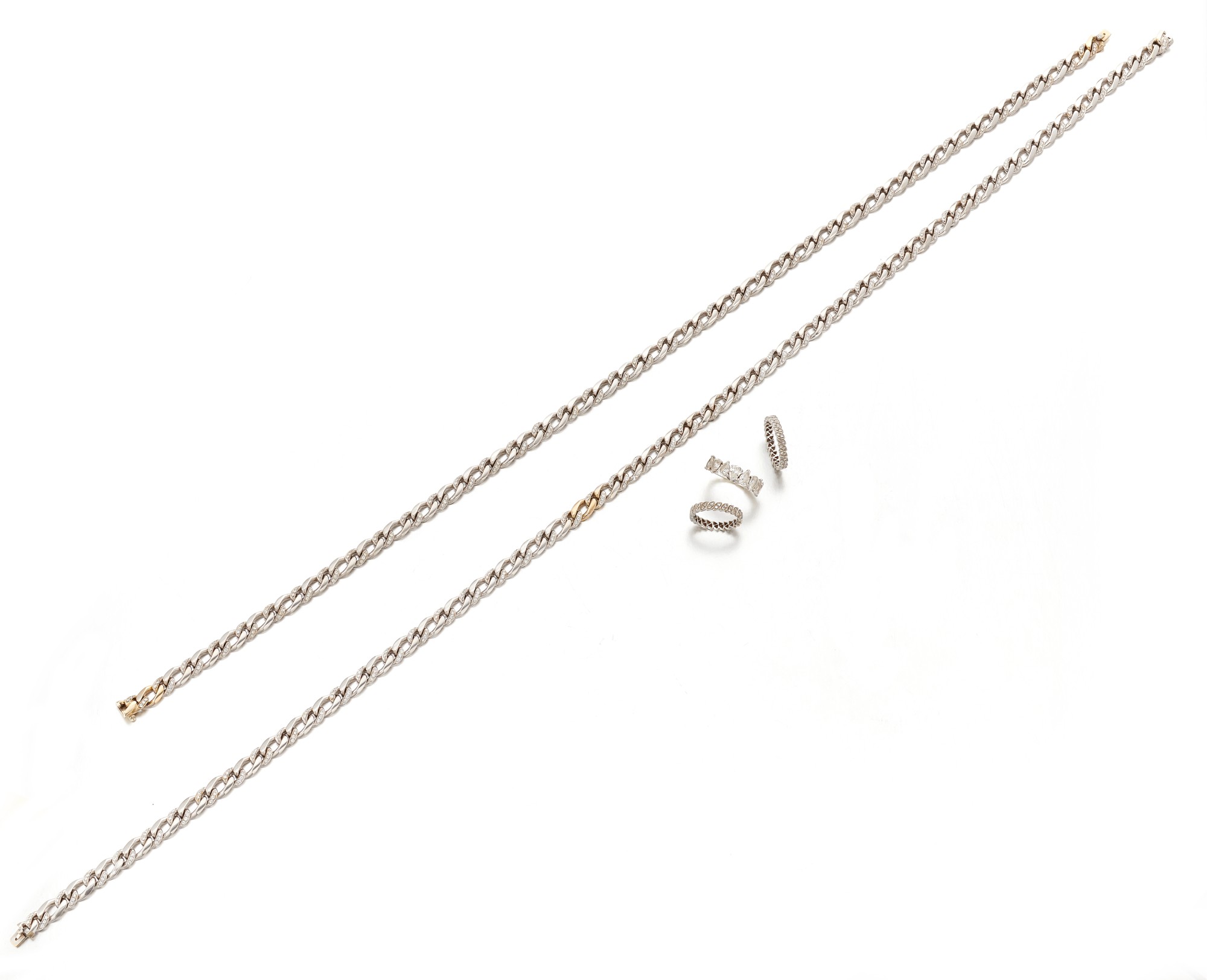 Diamond long chain and three diamond rings (Collana in diamanti e tre ...