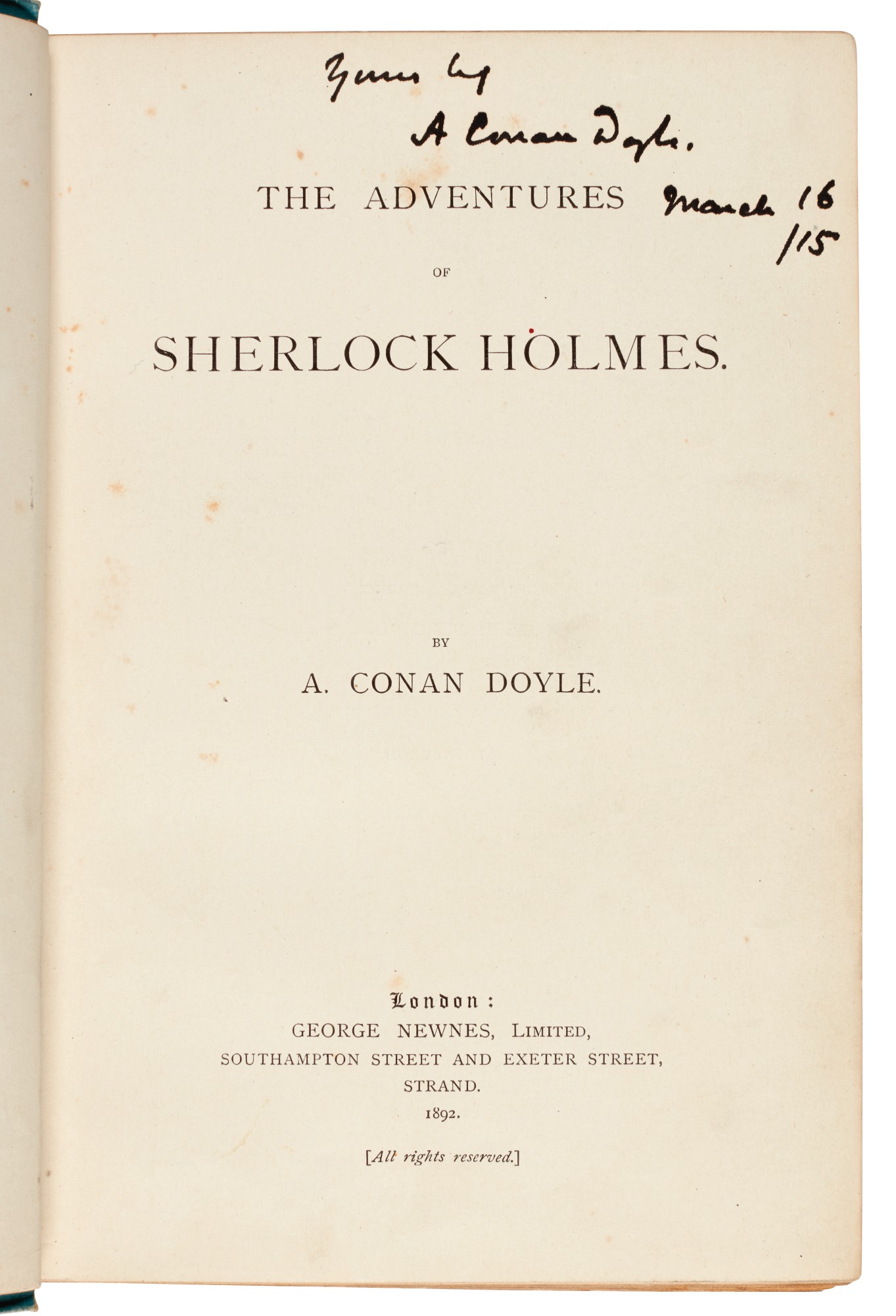 CONAN DOYLE | The Adventures of Sherlock Holmes, 1892, signed | English ...