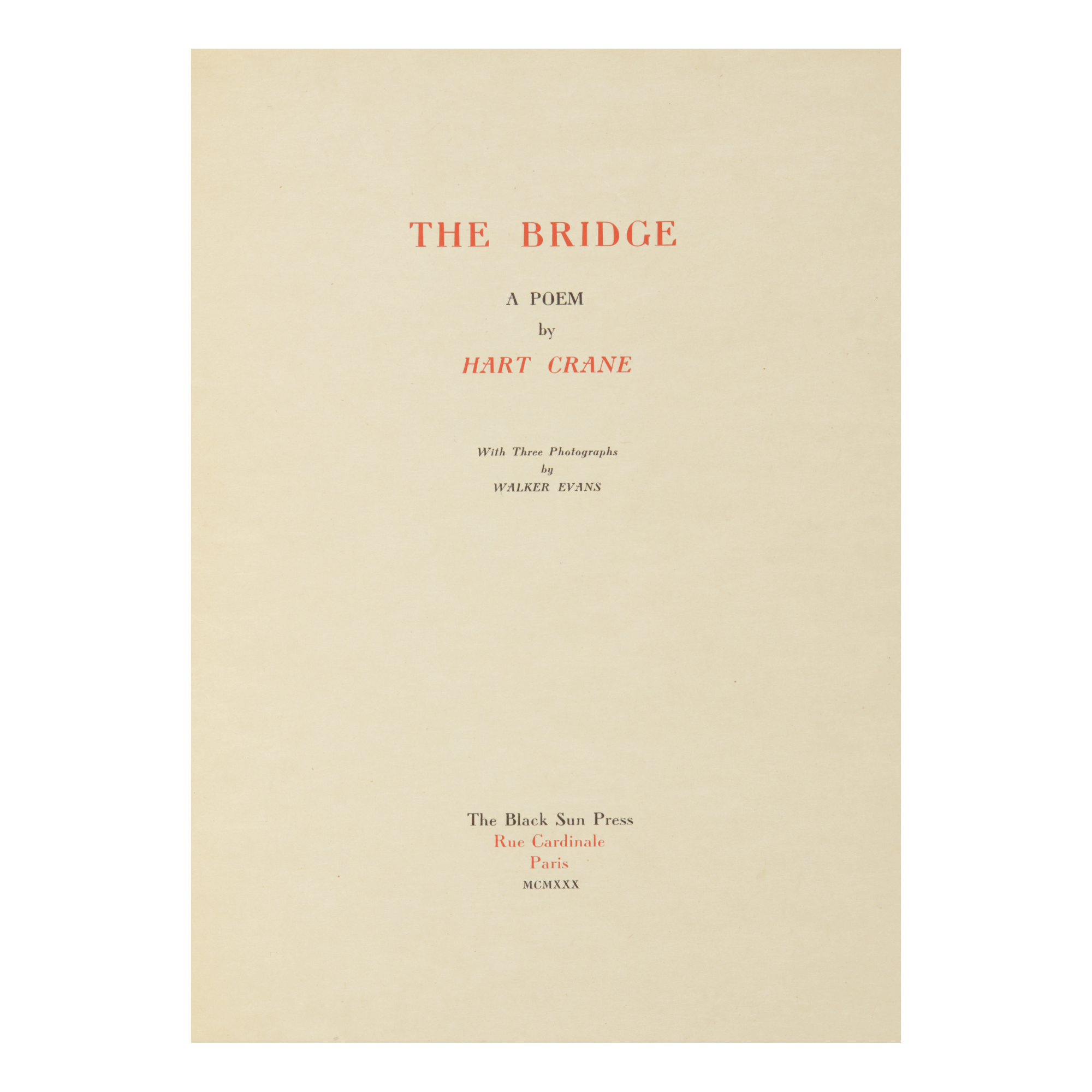 CRANE, HART | The Bridge. Paris: Black sun Press, 1930 | Fine Books and ...