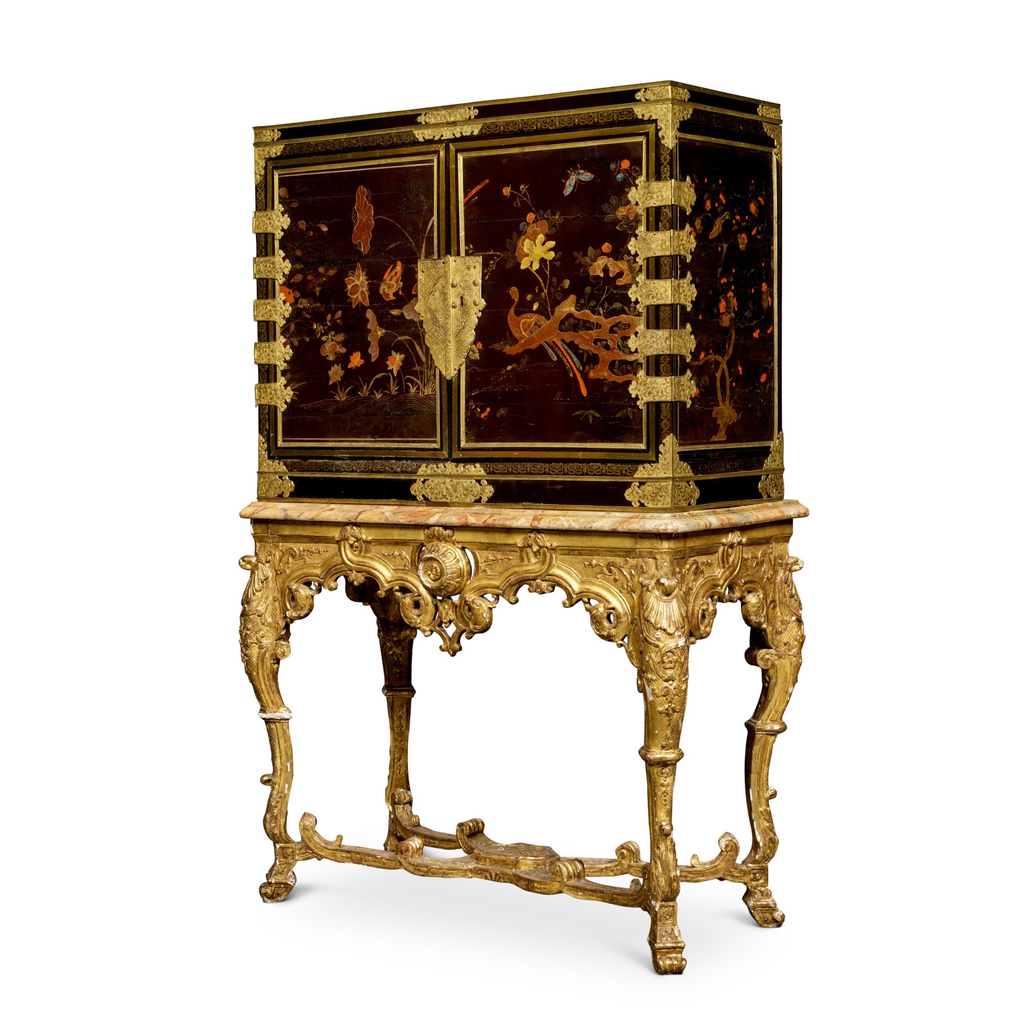 A Chinese and European Lacquer Gilt-Bronze Mounted Brass and Tortoise ...