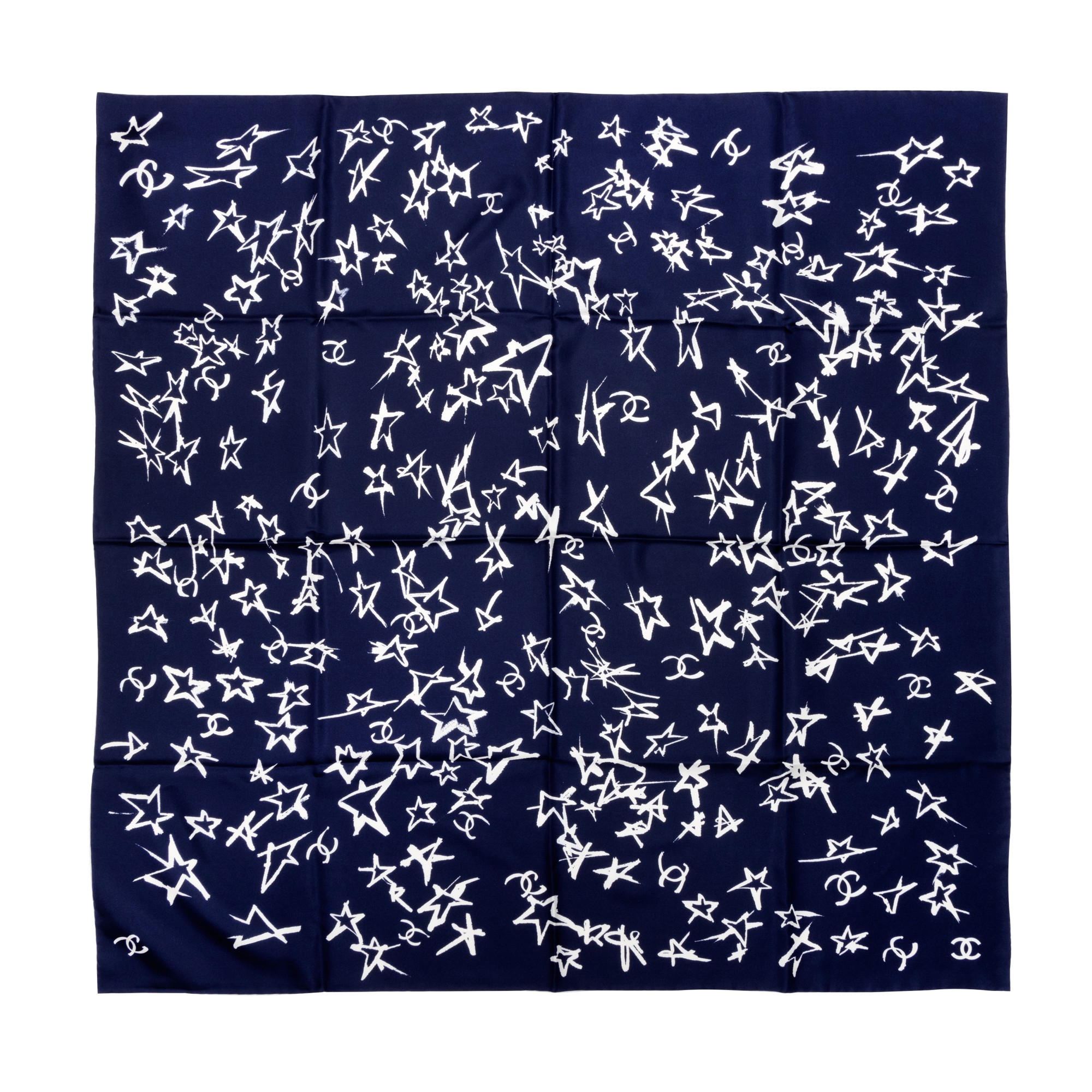 Chanel Blue And White Silk CC Star Scarf 90, 2021 Available For ...
