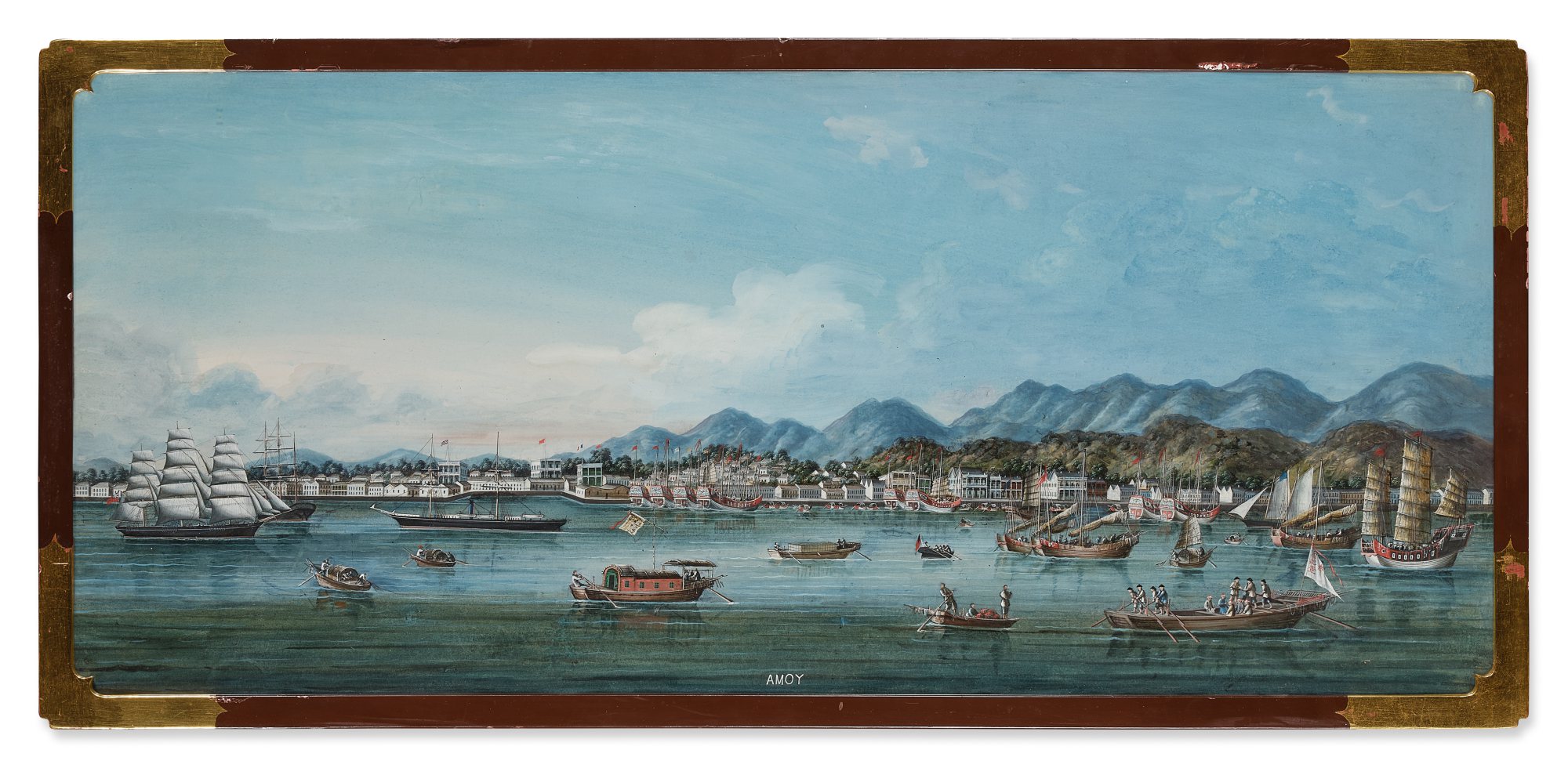 A Rare Large China Trade View of Amoy (Xiamen), Qing Dynasty, Mid-19th ...