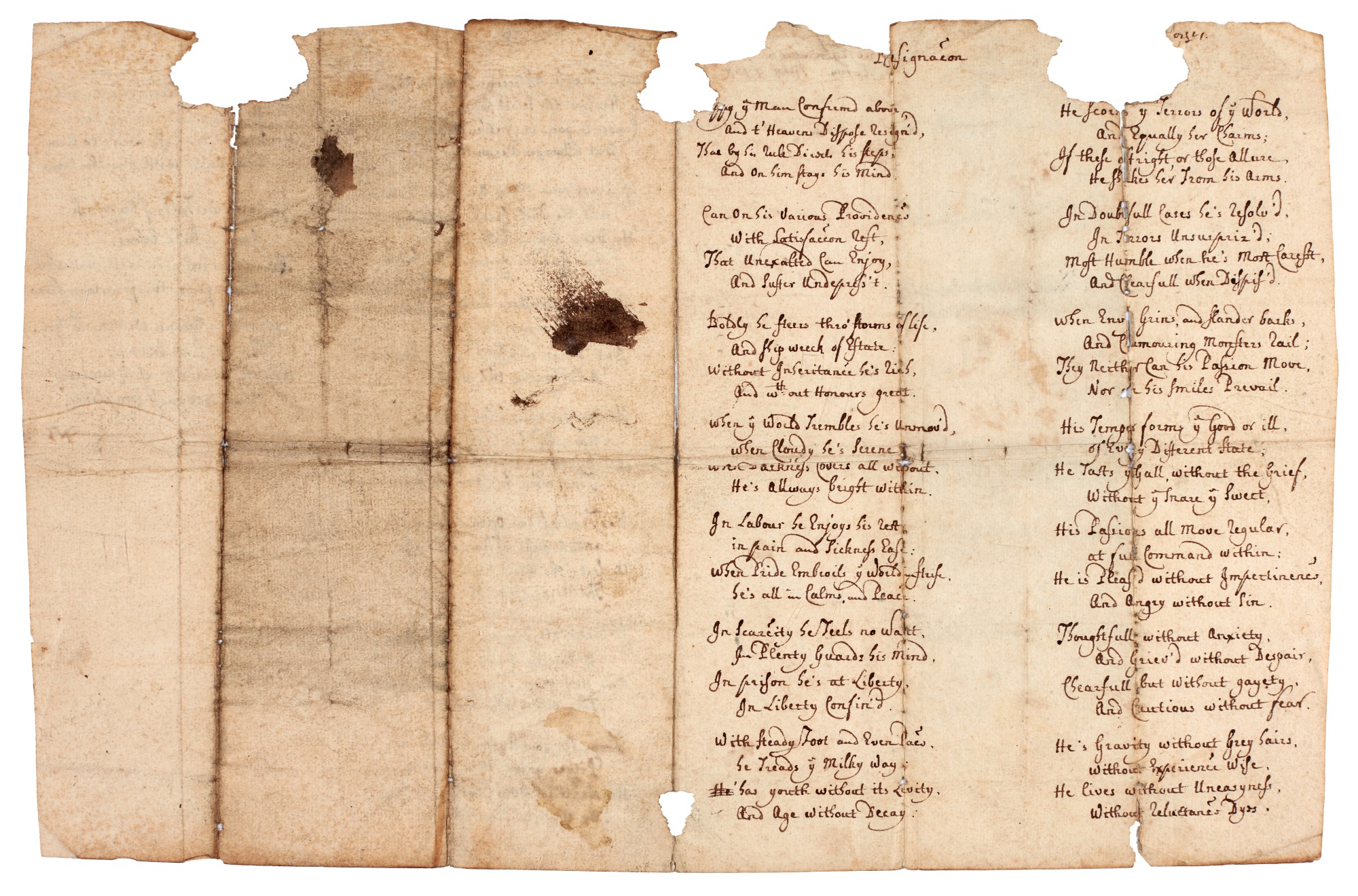 Defoe, Autograph manuscript poem, 'Resignation', 1708 | Music and ...